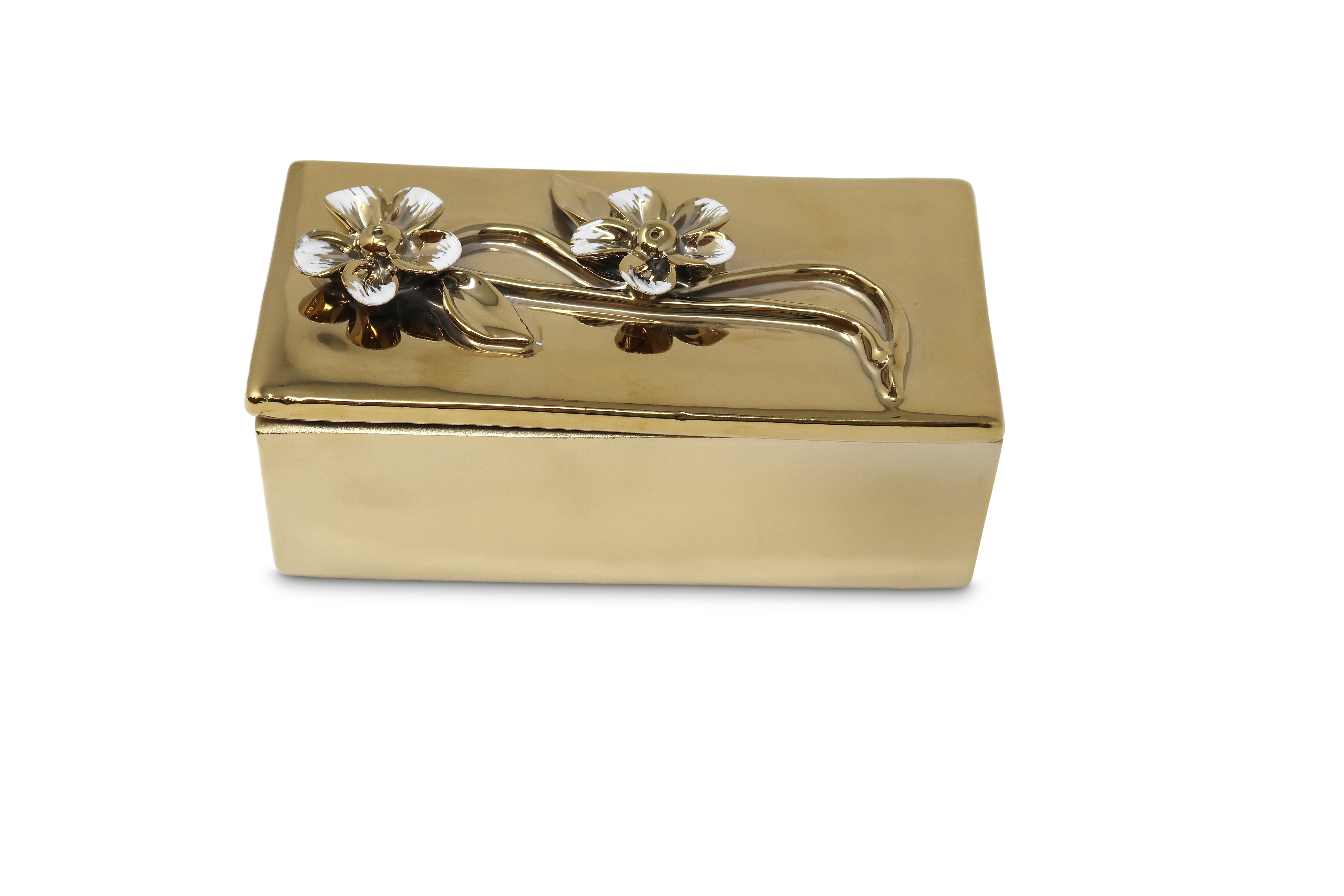 House of Hampton® Oblong Gold Decorative Box With Flower Design Lid ...