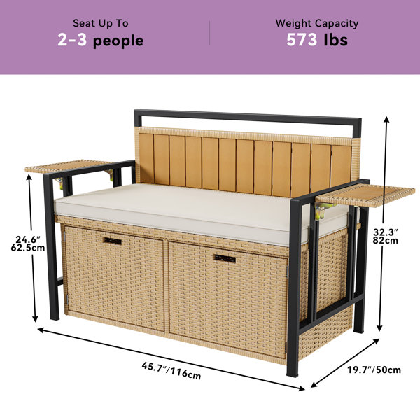 Edrosie Inc 70 Gallons Wicker Water Resistant Storage Bench with ...