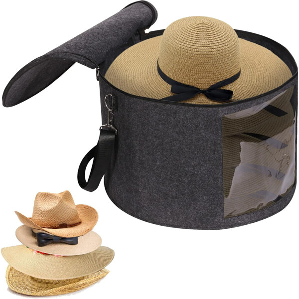 Latitude Run® Foldable Felt Round Hat Storage Box Large Hat Box, Dark ...