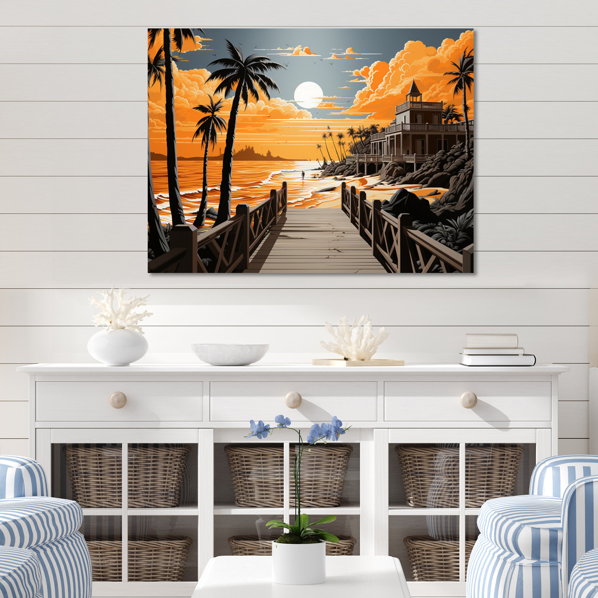 Highland Dunes Beach Pier Perspective Papercut III - Nautical & Beach ...