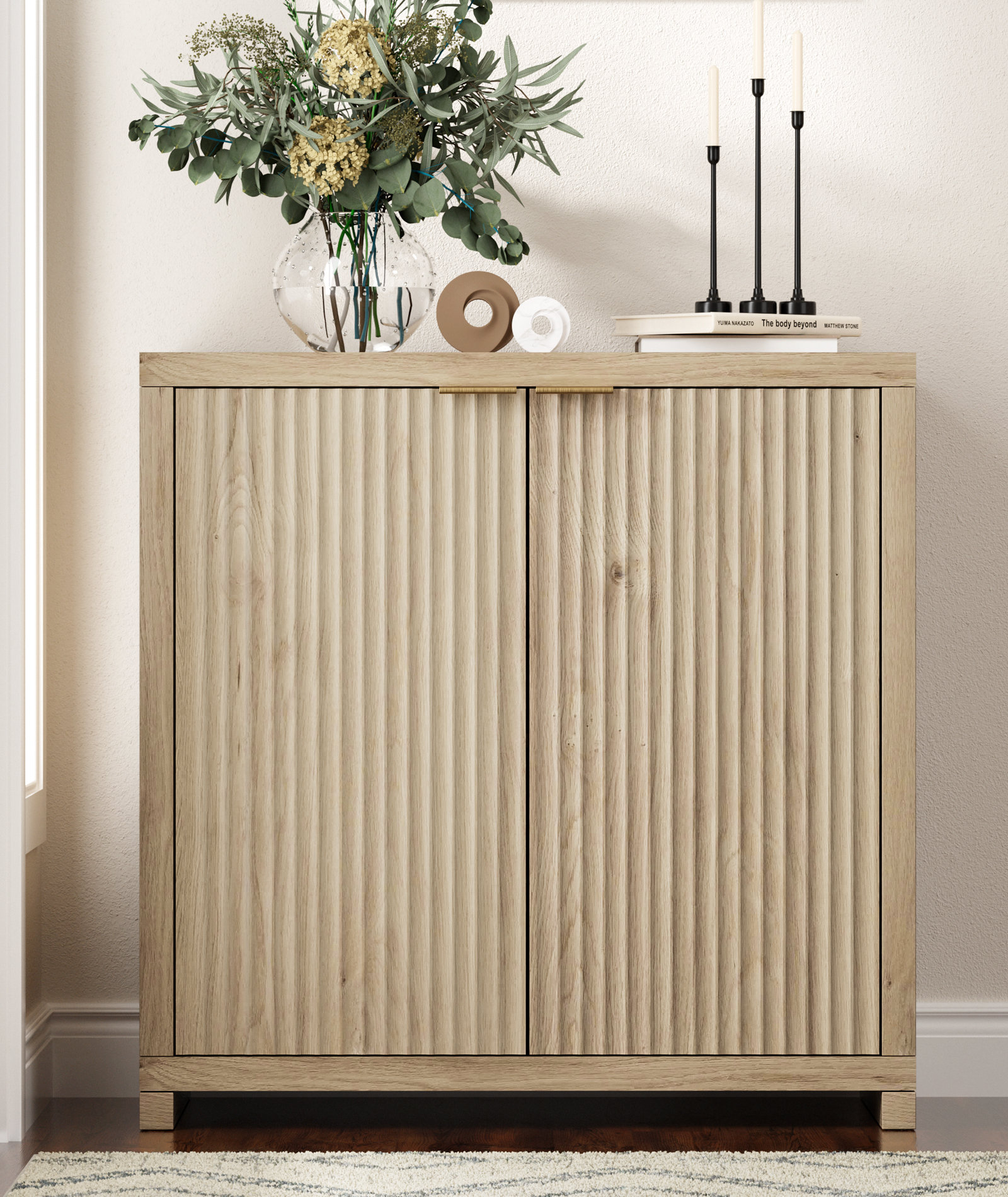 Ebern Designs Fluted Storage Cabinet With Doors, Sideboard Buffet Cabinet With Storage, Modern ...