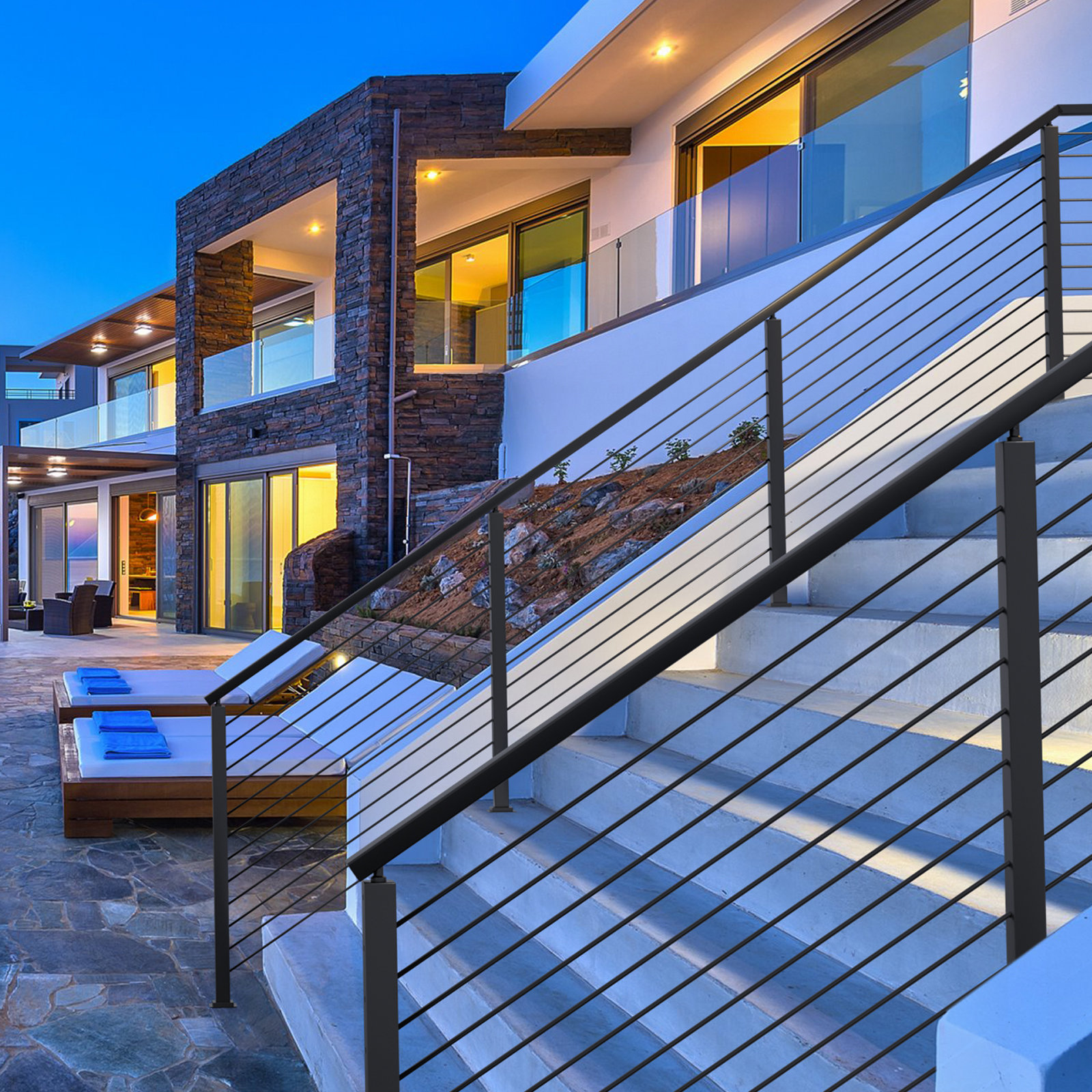 VEVOR Cable Railing Post Steel 30° Angled for Stairs with Pre-Drilled ...