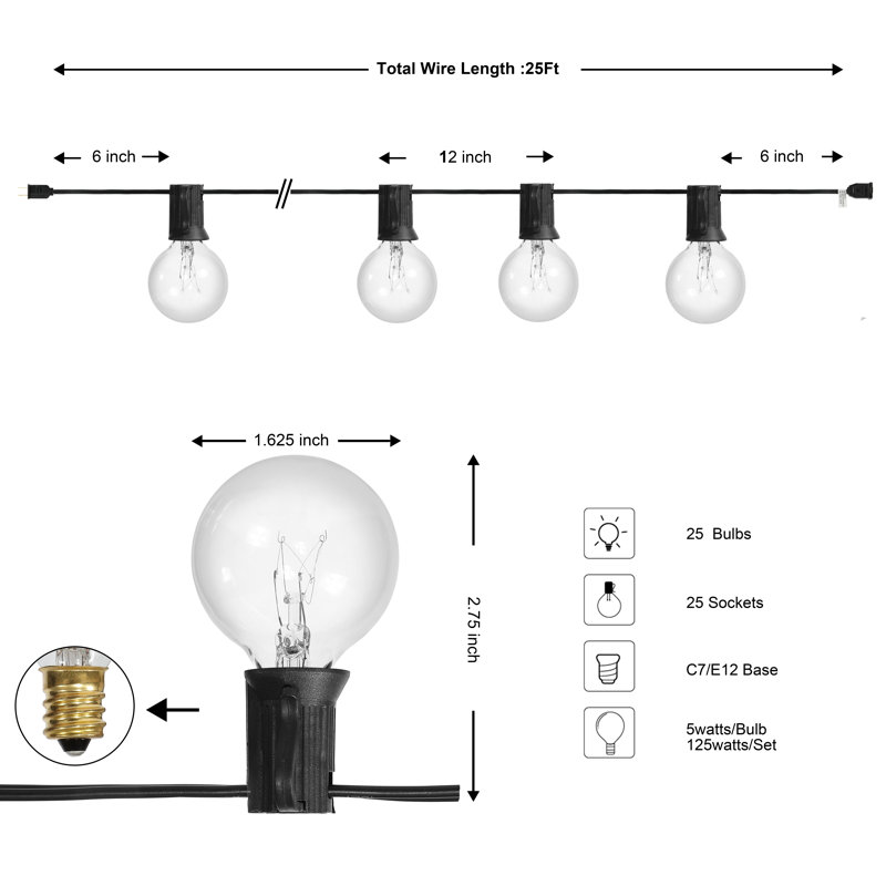 17 Stories Outdoor 25 - Bulb 25'' Plug-in Globe String Light | Wayfair