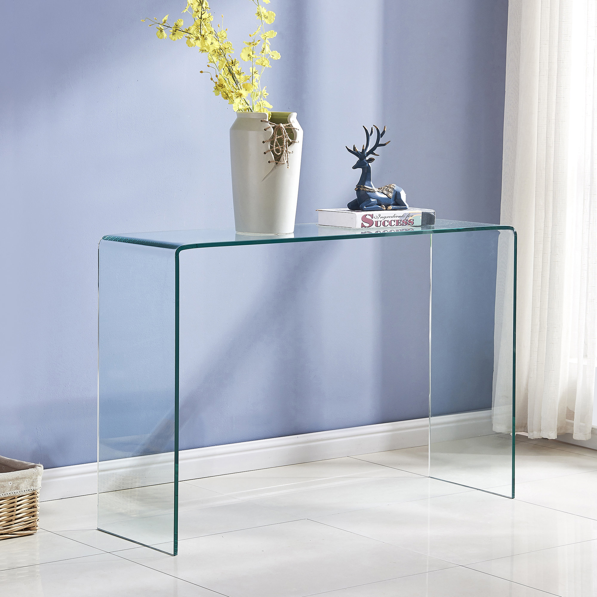 Brayden Studio® Transparent Glass Console Table Transparent Clear Sofa ...