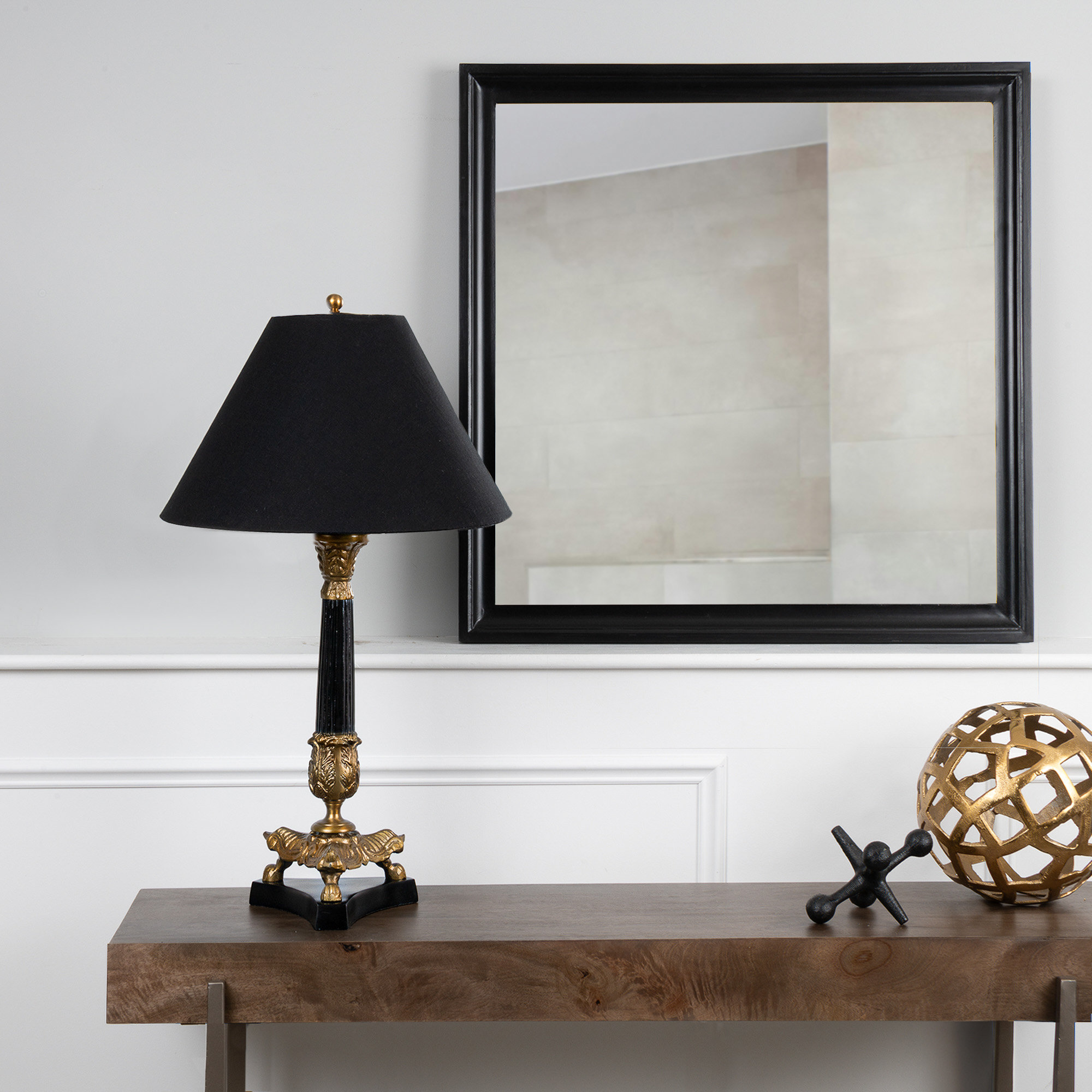 House of Hampton® Glossy Black And Brass Metal Tall Candlestick Table ...