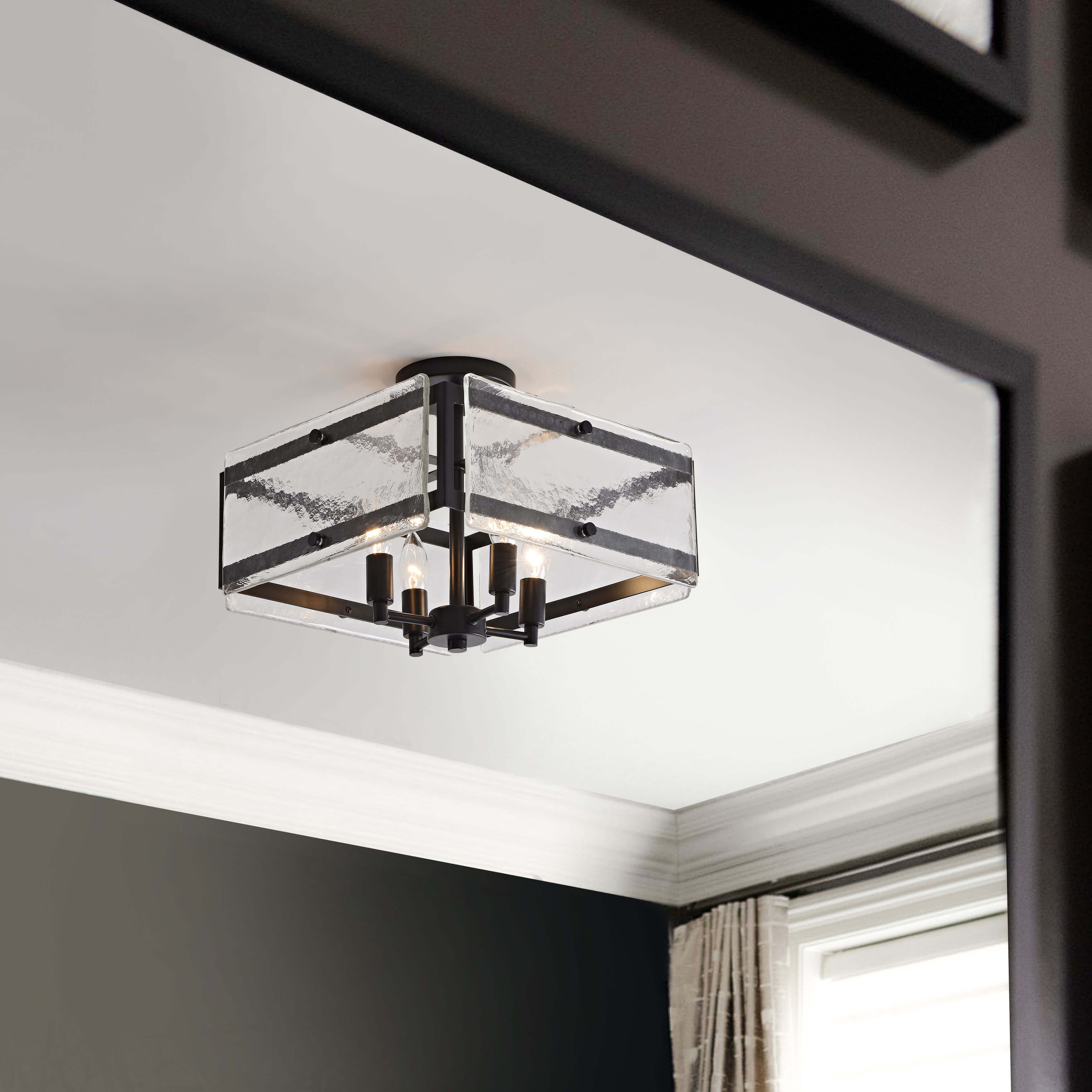 17 Stories Rika 15" 4-light Hand Crafted Glass Panels Square Flush ...