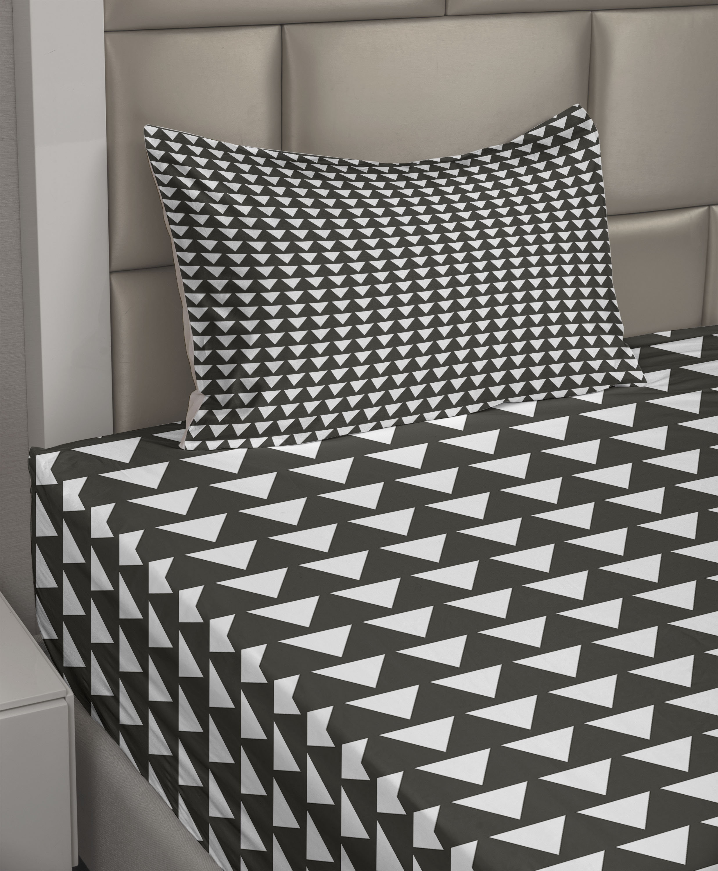 Ambesonne Geometric Sheet Set Reversed Triangles Plot Charcoal Grey ...