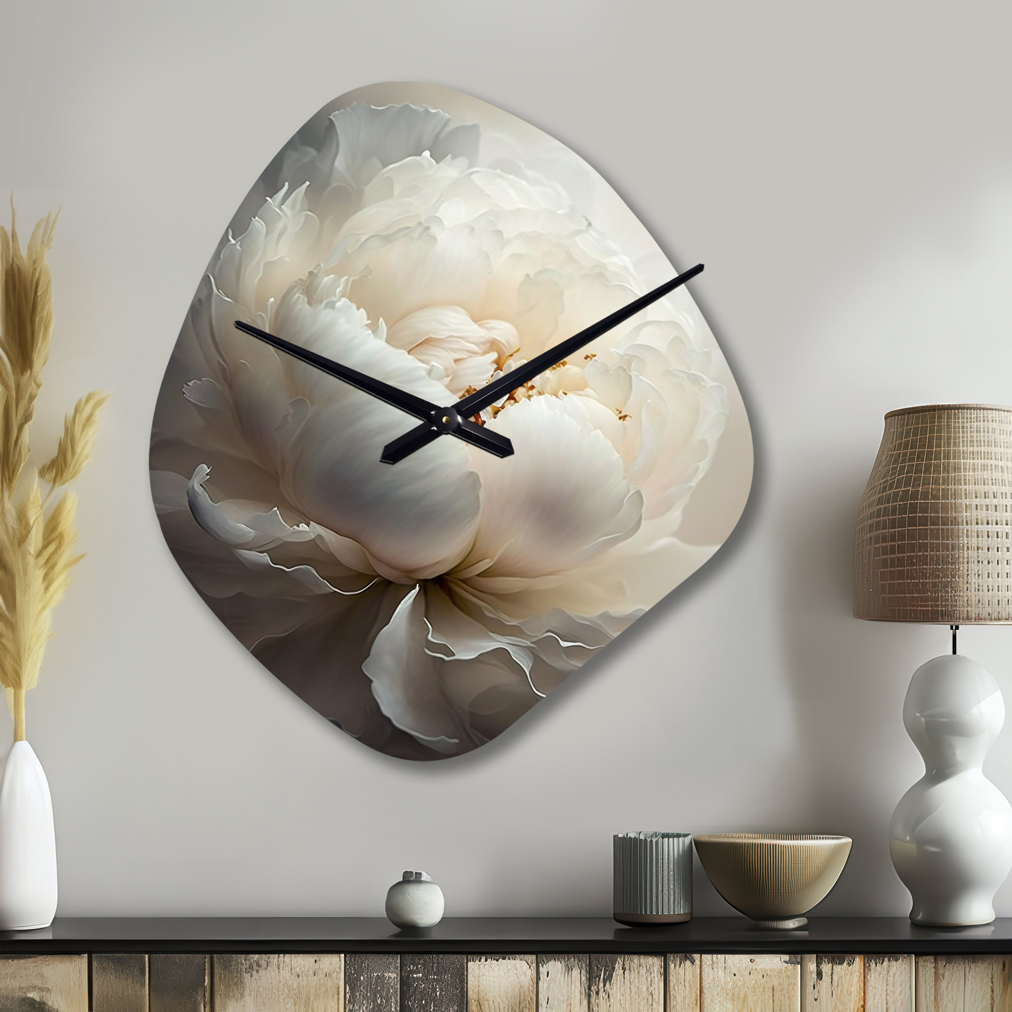 Design Art Peony Flower VII - Peonies Asymmetrical Metal Wall Clocks ...