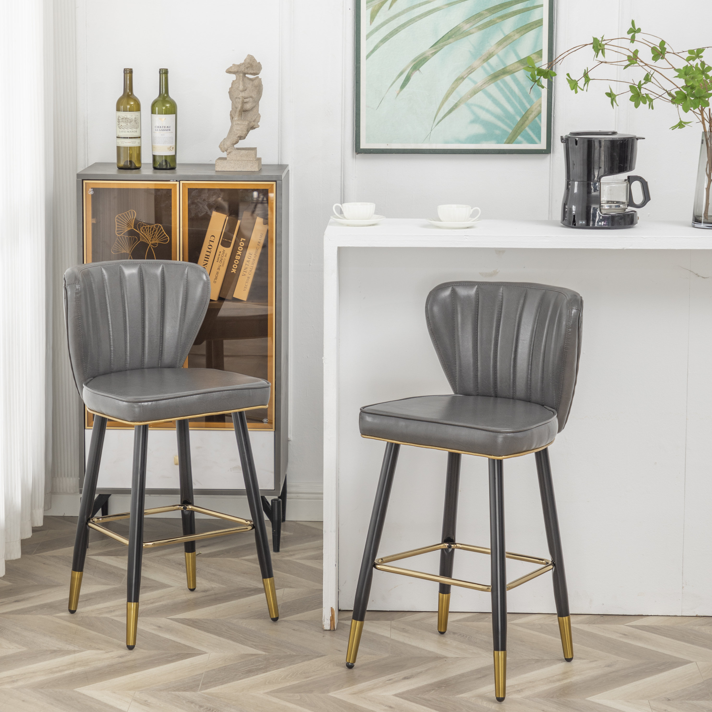 Everly Quinn Modern Pu Tufted Upholstered Barstools, Bar Height With ...
