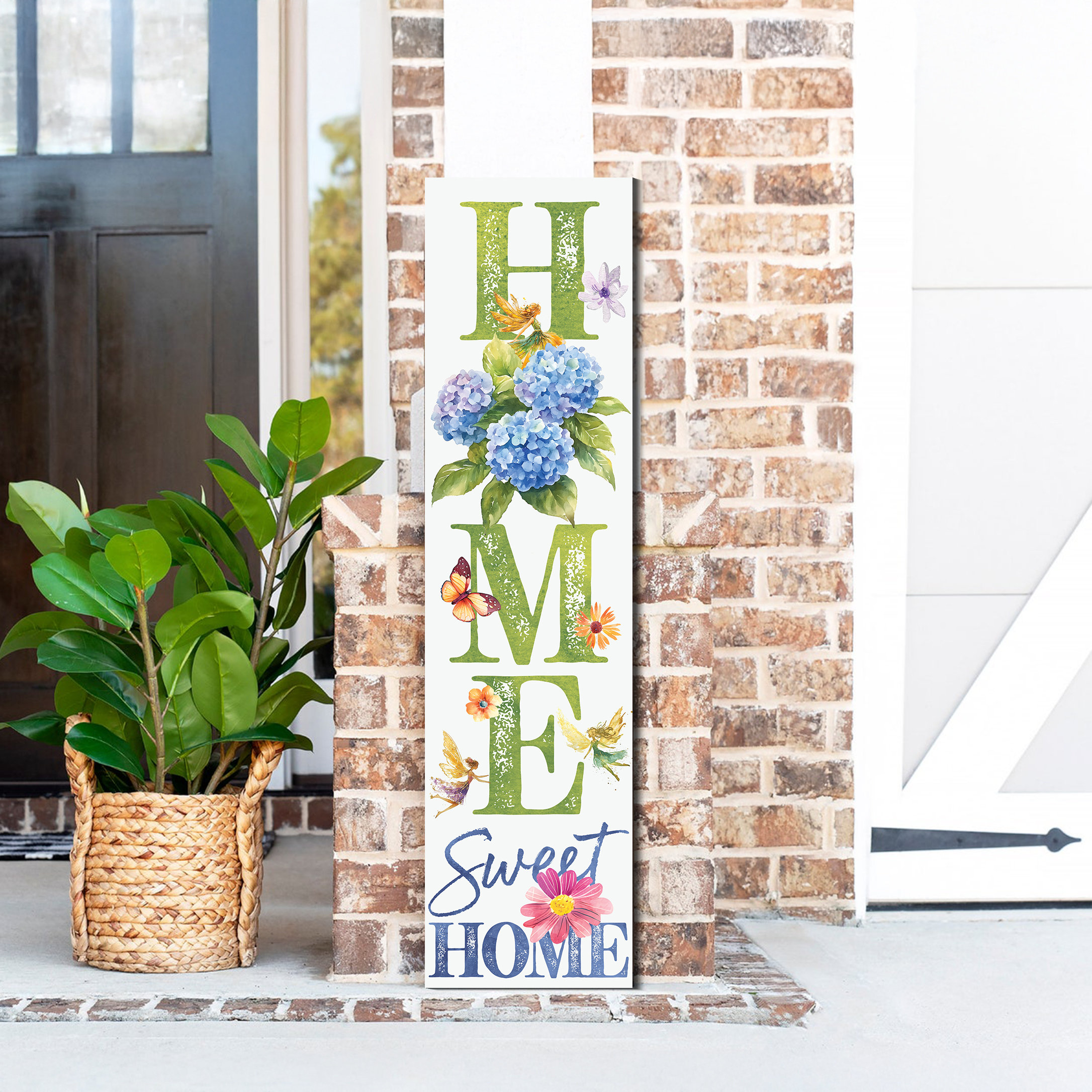 August Grove® Spring Fairy Hydrangeas Porch Sign | Wooden Entryway ...