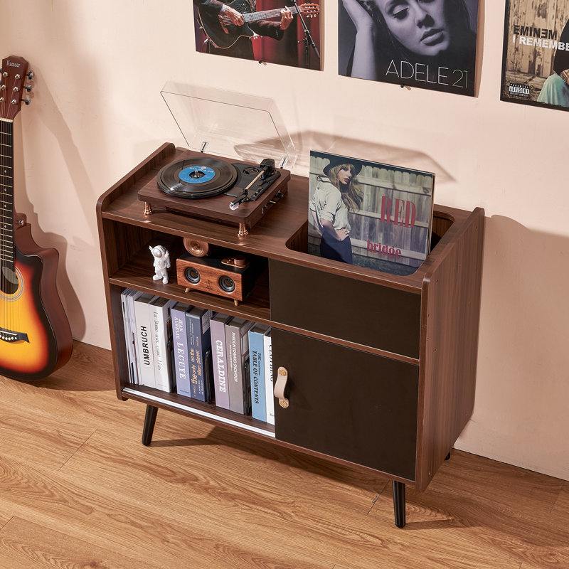 VEVOR Record Player Stand 3-Tier Wooden Turntable Stand Sliding Door ...