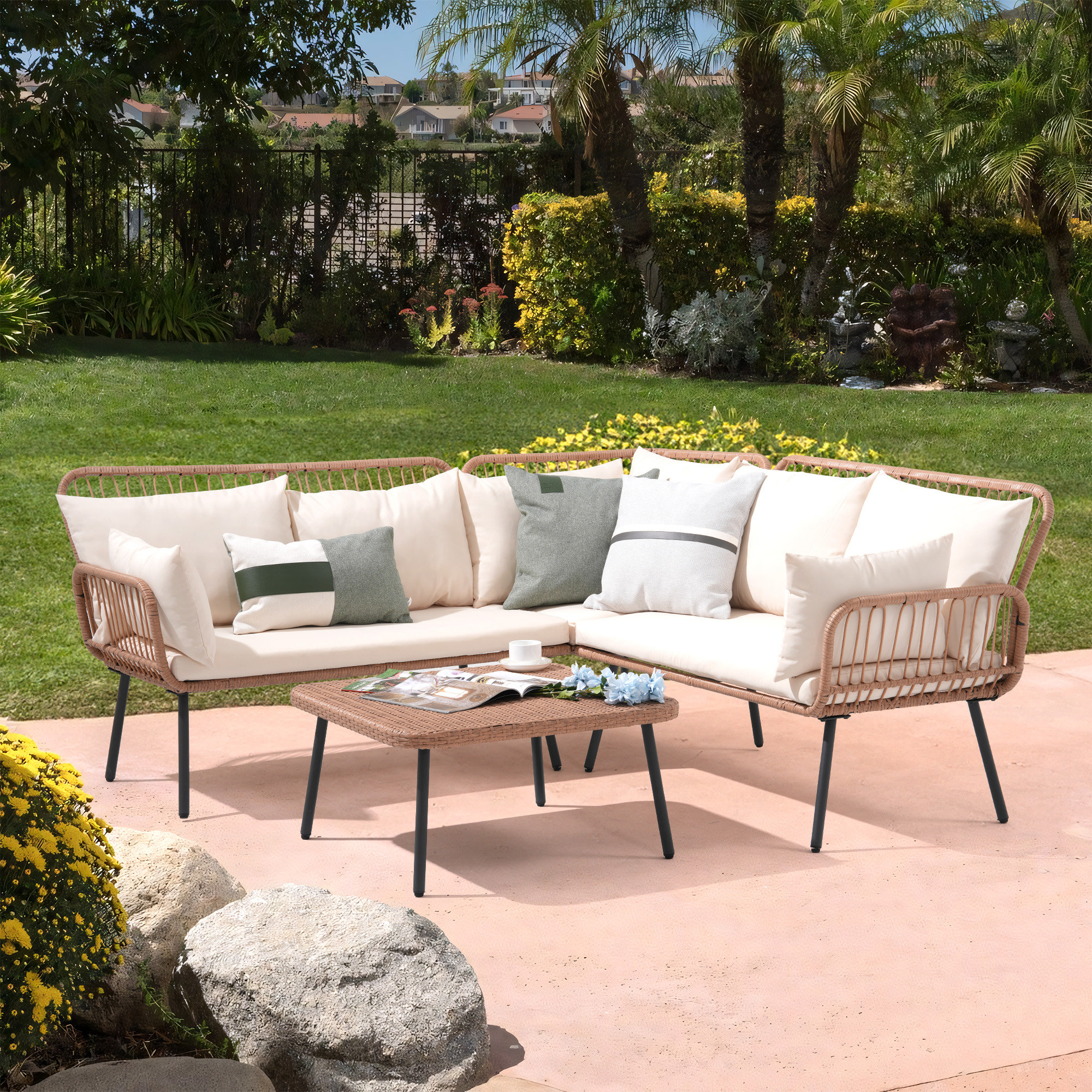 Dakota Fields L-Shape Outdoor 5-Person Sofa Seating Group With Cushions ...