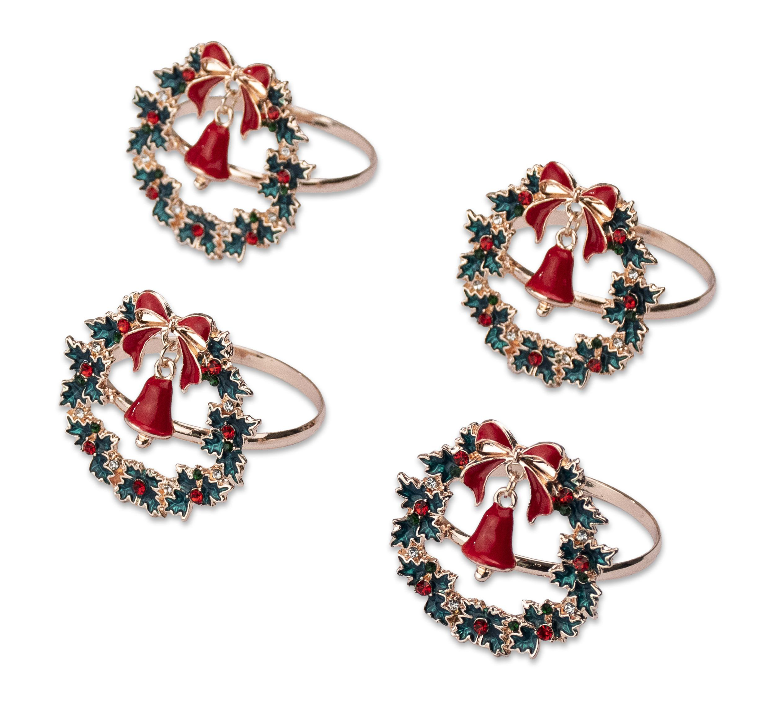 The Holiday Aisle® Hutto Beautiful Christmas Wreath & Bell Napkin Rings ...