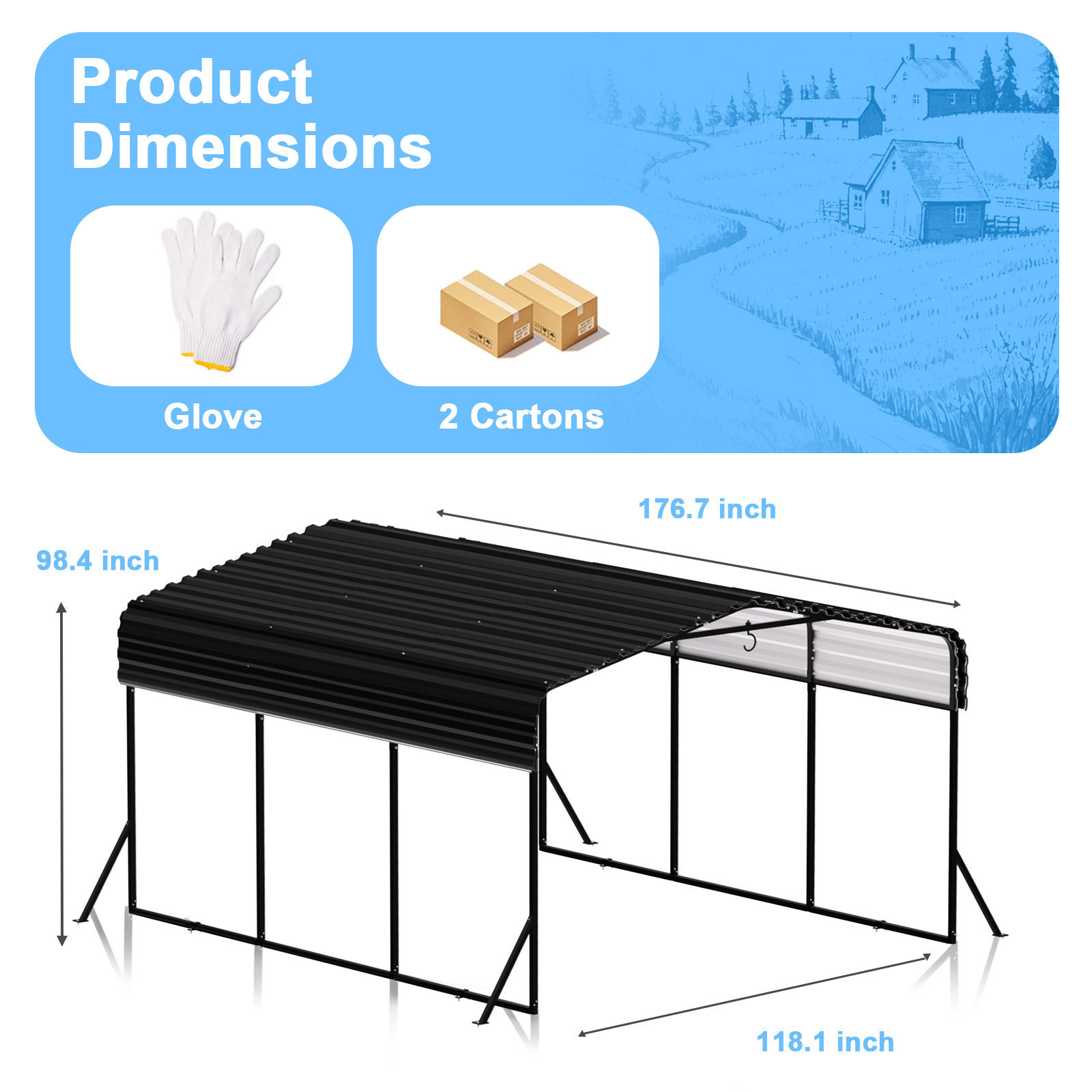 WUKHG 10x15FT Heavy Duty Metal Carport - Reinforced Galvanized Carport ...