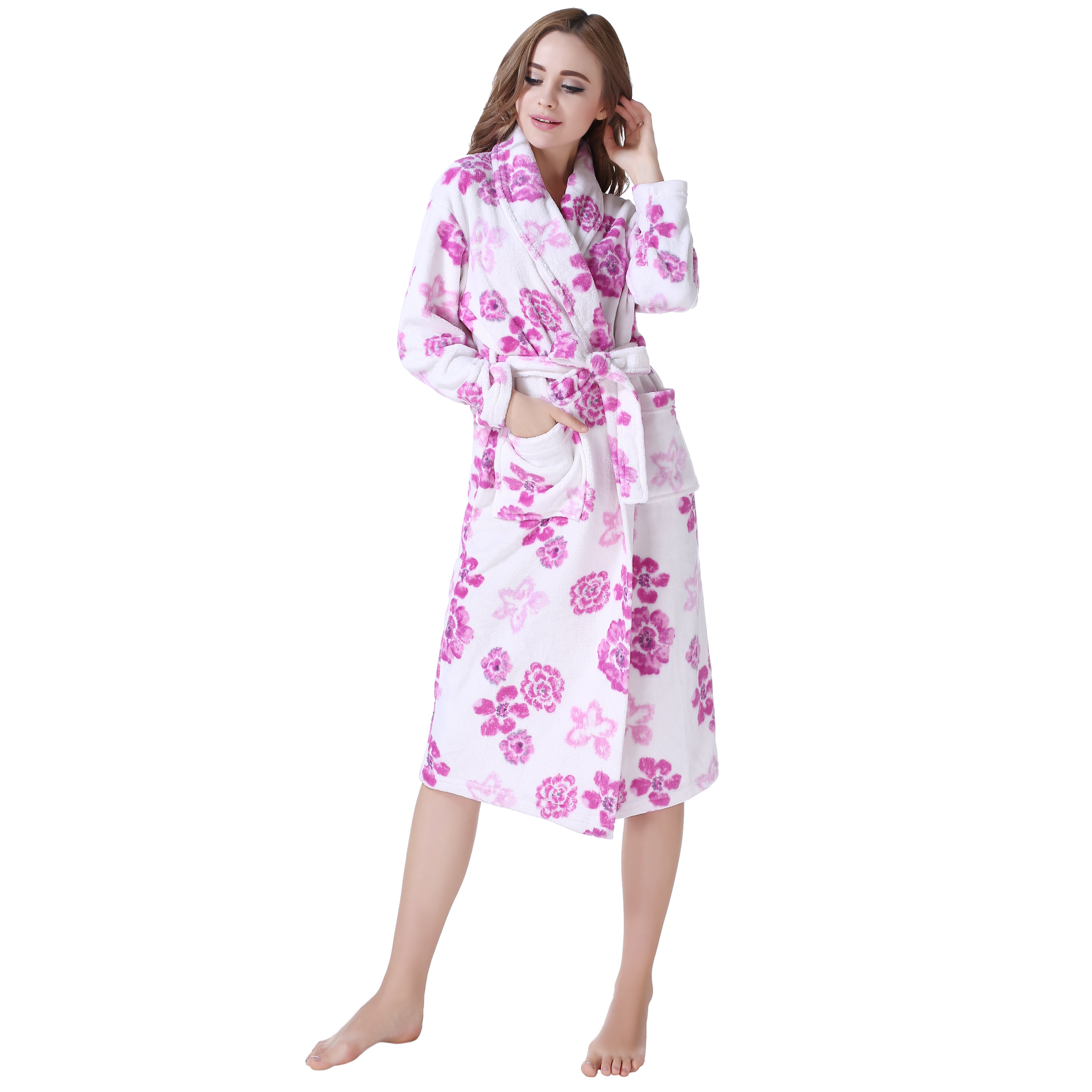 Red Barrel Studio® Women's Robe Floral Plush Soft Warm Elegant Cozy ...