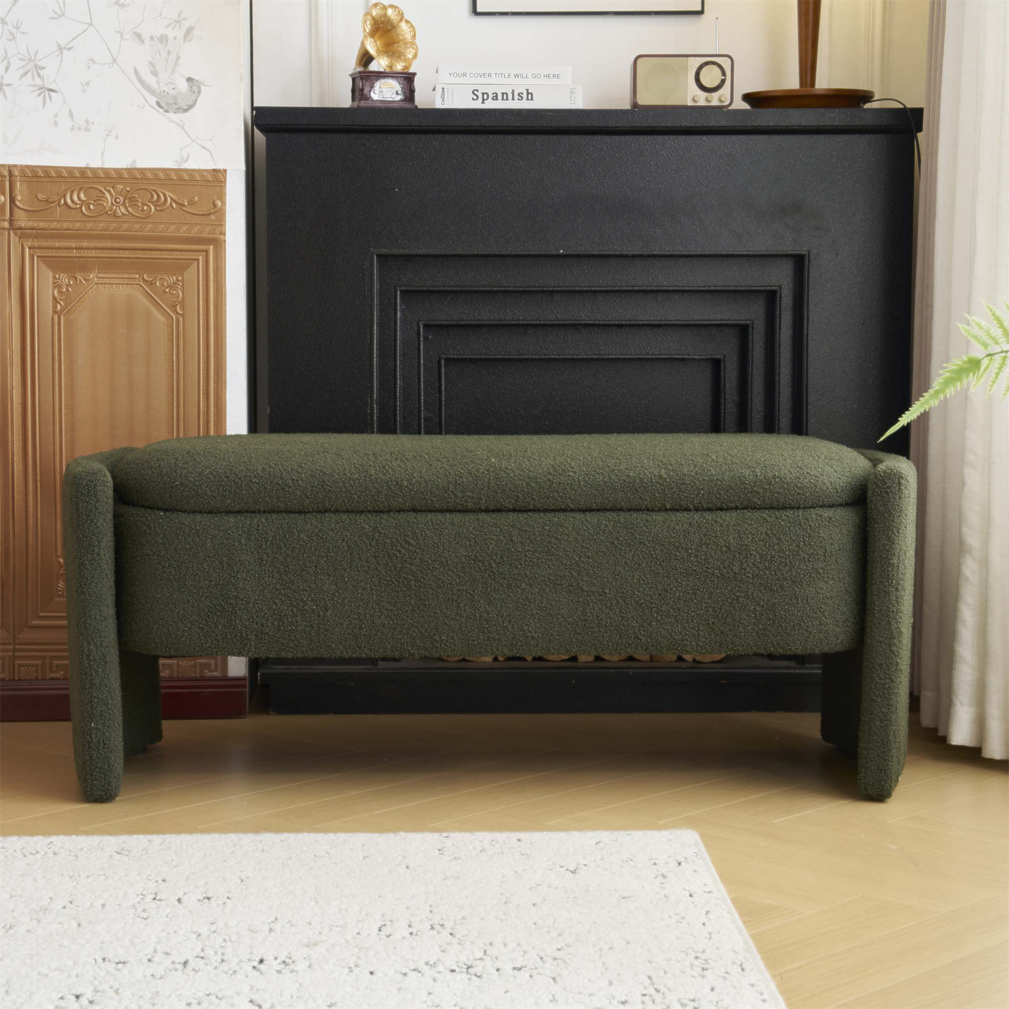 Latitude Run® Elegant Long-shaped Storage Ottoman Bench of Boucle ...