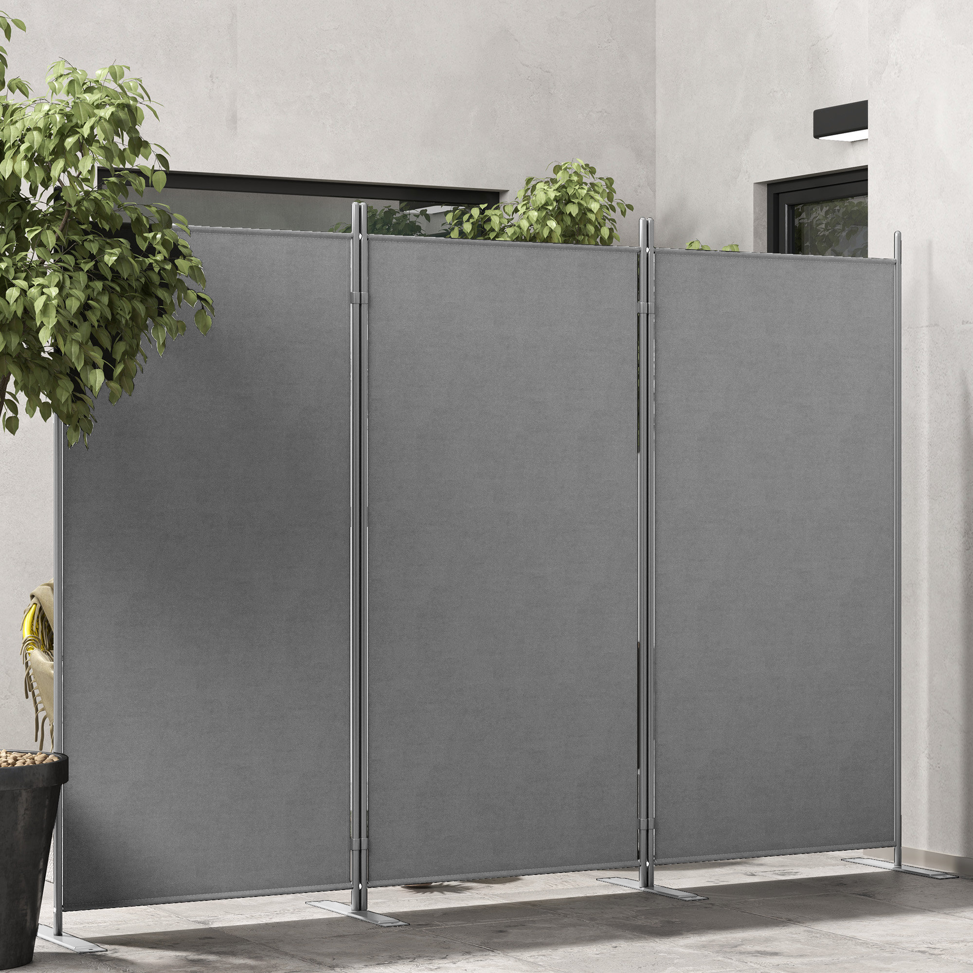 Outsunny Room Divider, 5.8FT Folding Outdoor Privacy Screen, Dark Grey ...