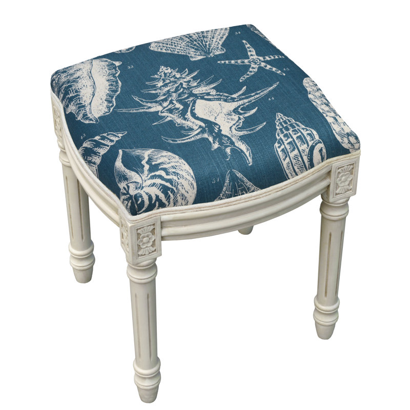 Highland Dunes Toscano Seashells Linen Solid Wood Vanity Stool ...