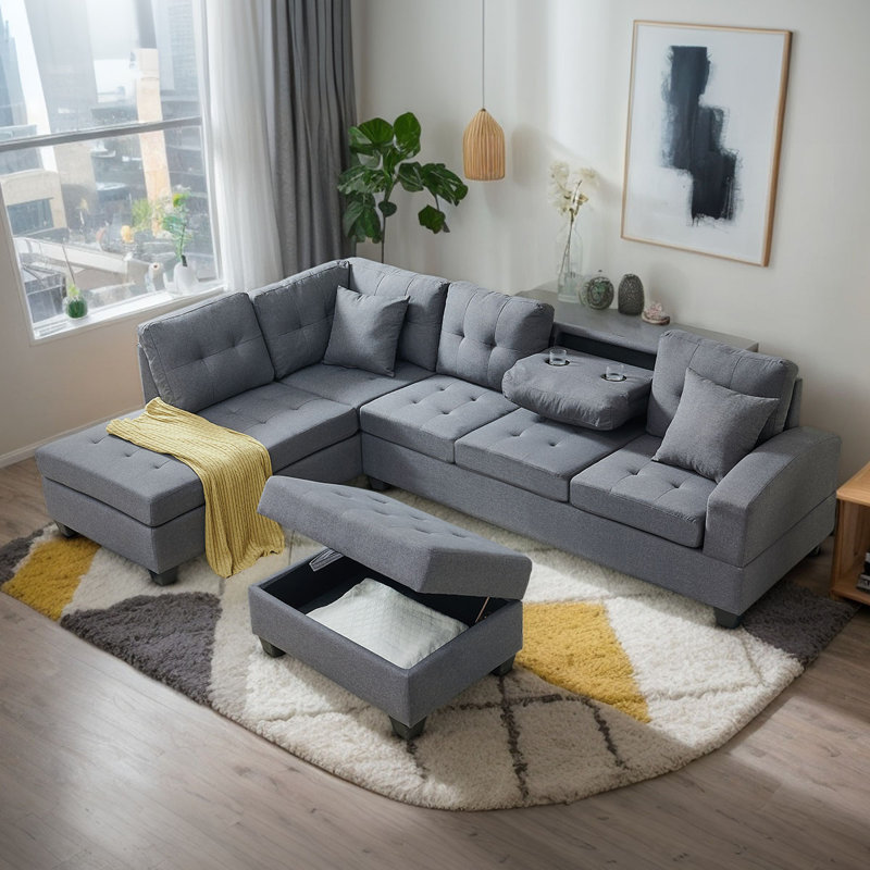 Latitude Run® 3 - Piece Upholstered Sectional with Storage Ottoman ...