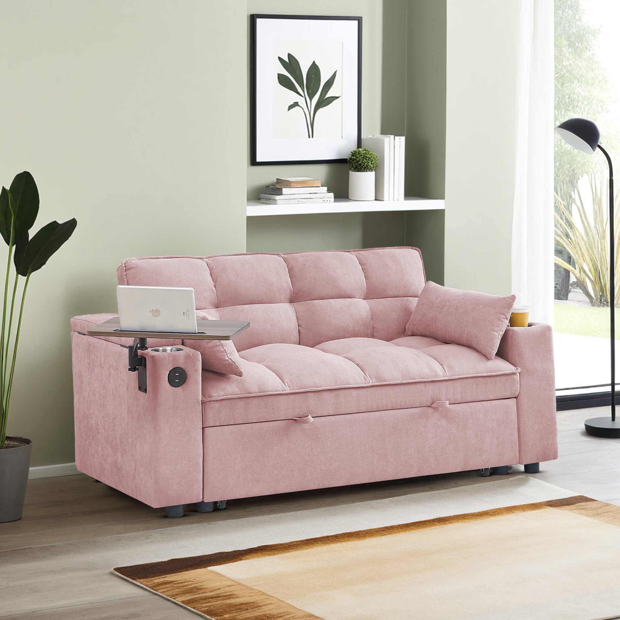 Latitude Run® 65" Wide Convertible Futon Sofa Bed with Pull-Out Sleeper ...