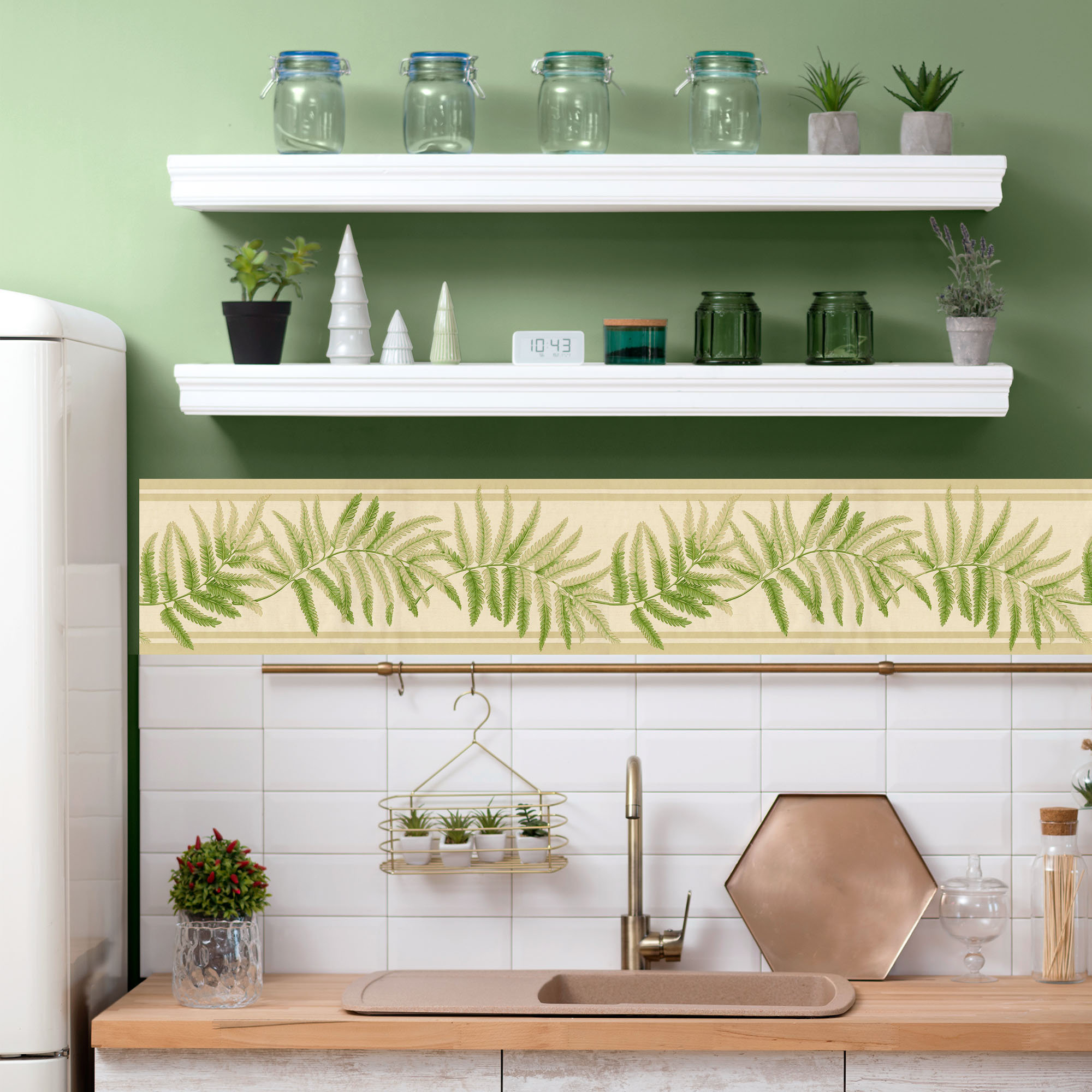 Winston Porter Fern Leaf Wallpaper Border -Green, Beige 15' L x 10.25 ...