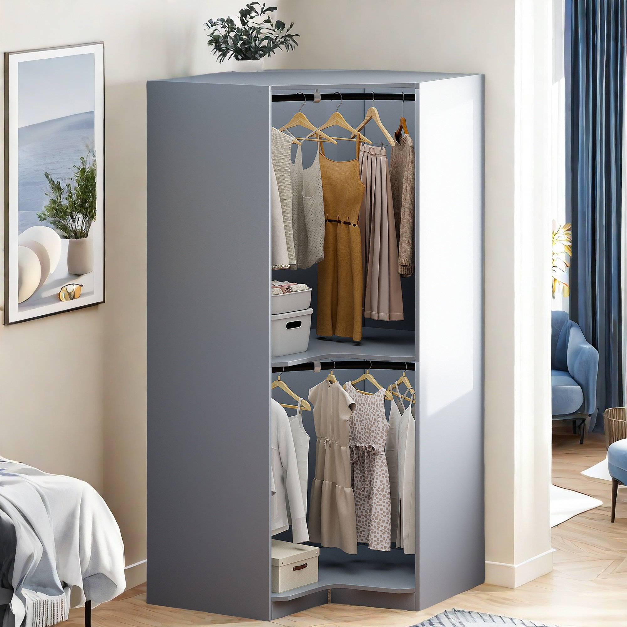 Latitude Run® Wardrobe Corner Wardrobe With Two Practical Shelves And 2 ...
