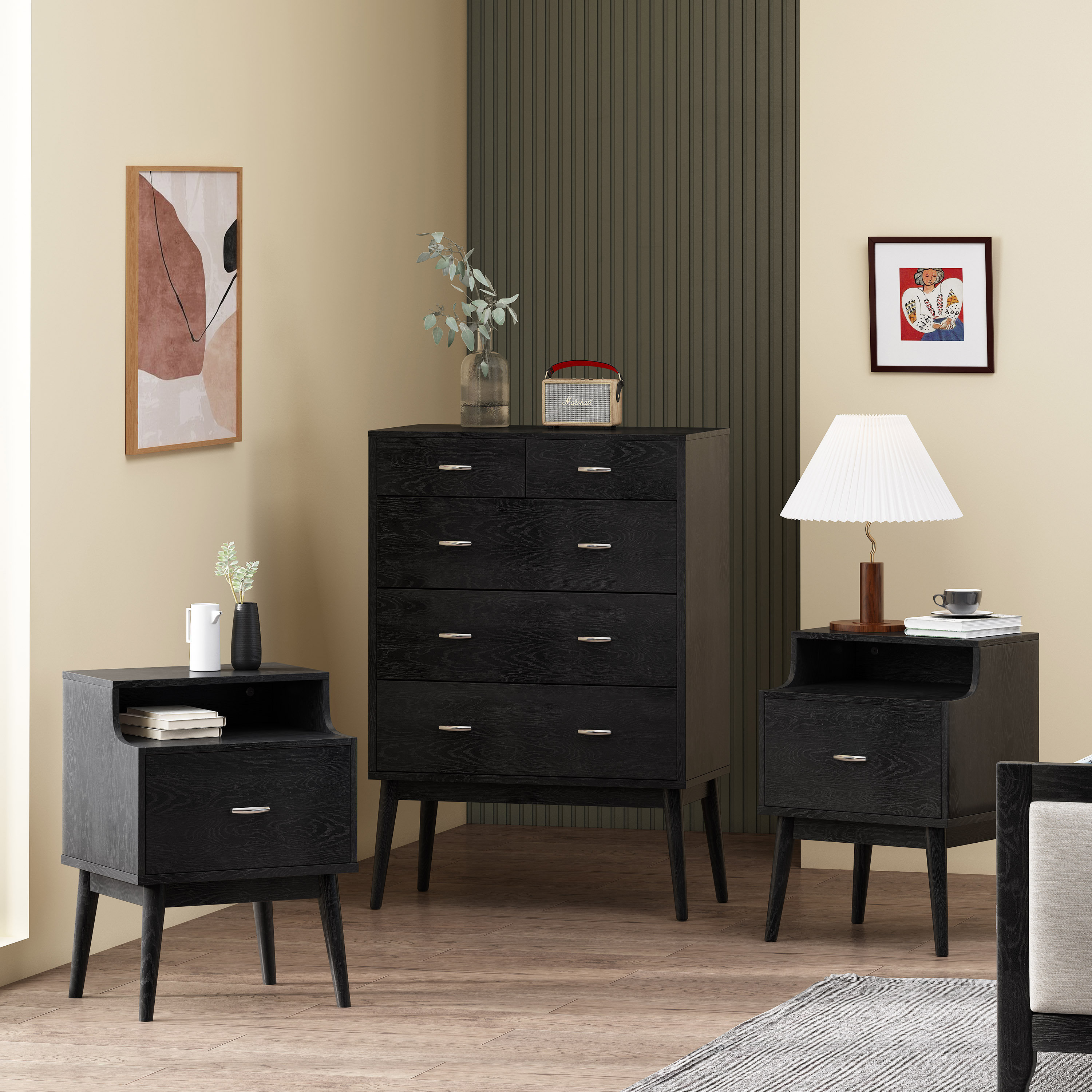 George Oliver Devin Rubberwood And Faux Wood 3 Piece 5 Drawer Dresser ...