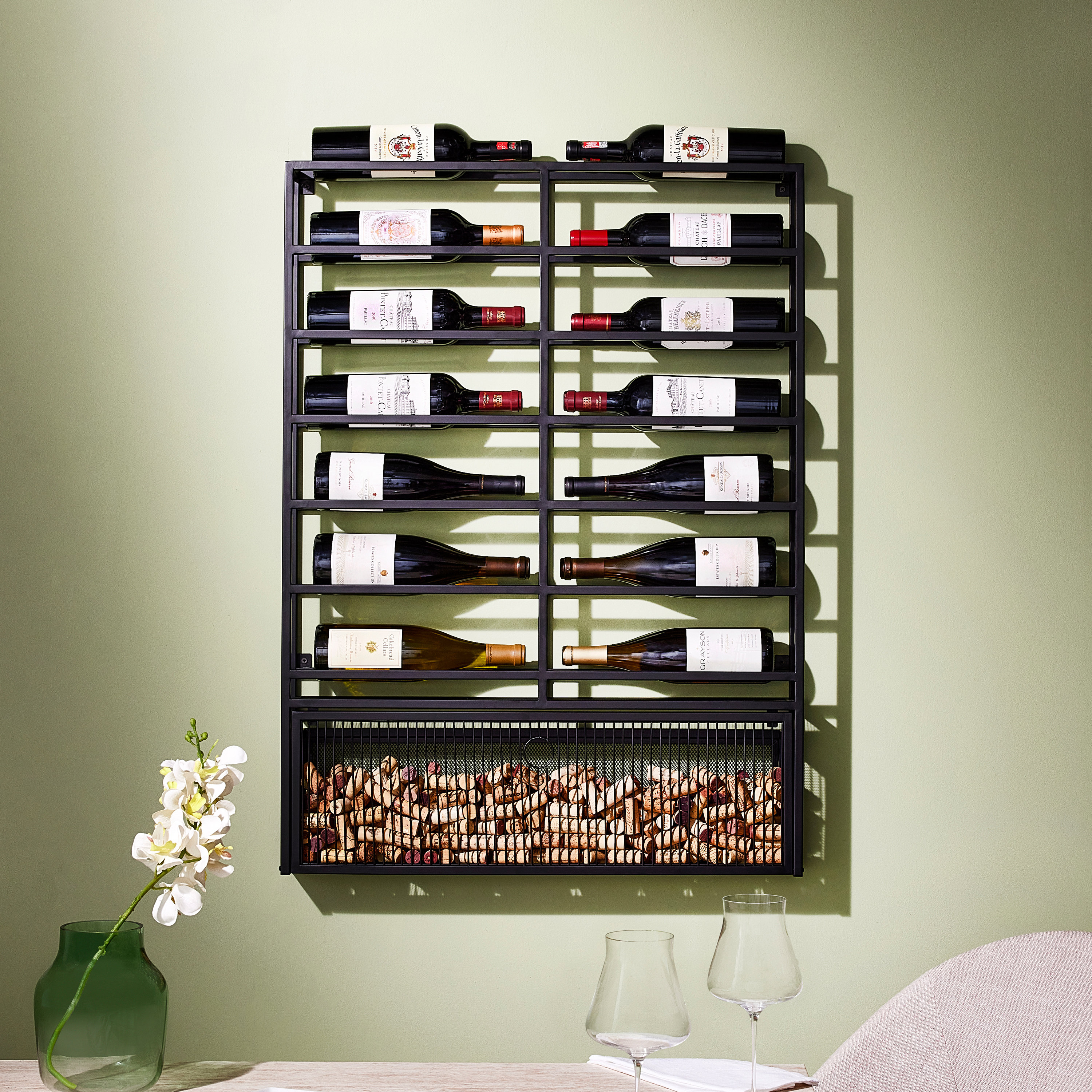 Wine Enthusiast 14-Bottle Gallery Wall Wine Rack With Cork Catcher ...