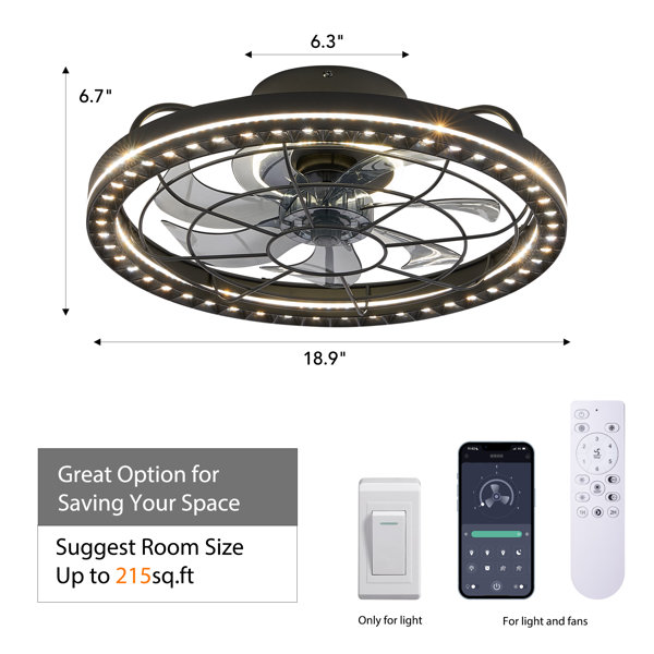 Wrought Studio™ 19'' Dimmable Caged Ceiling Fan with LED Lights ...