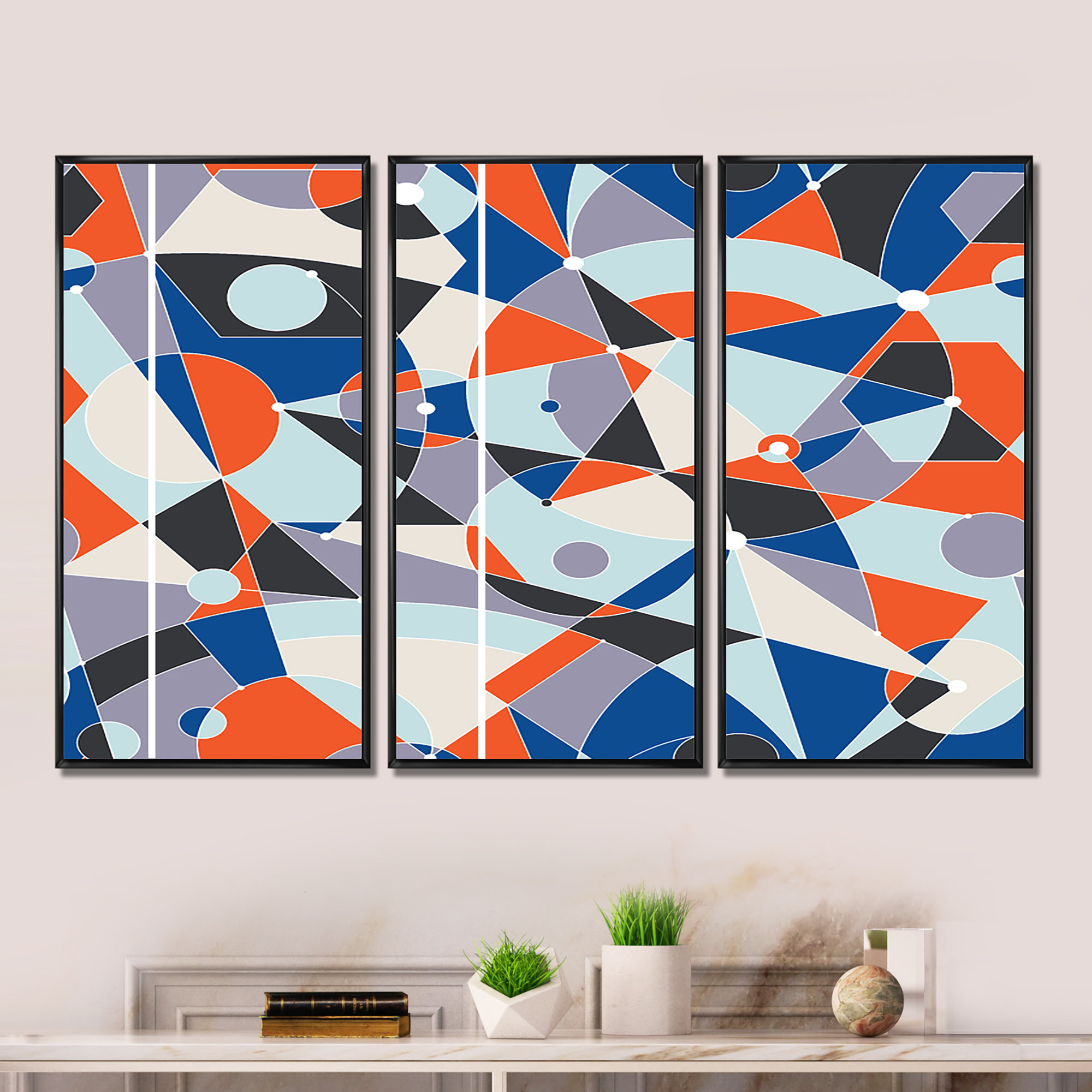 George Oliver Retro Geometric Grid IV - Mid-Century Modern Framed ...