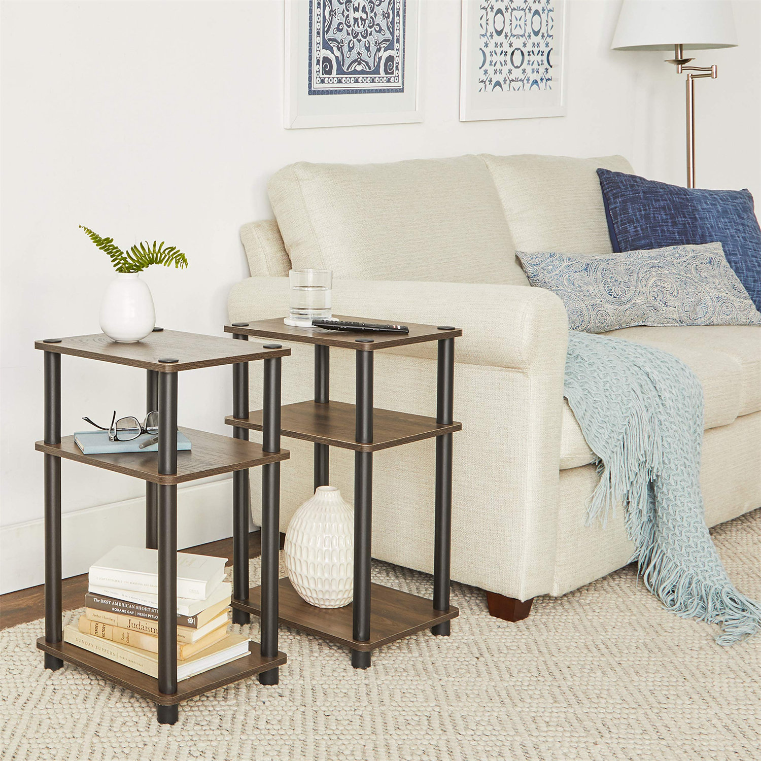 Ebern Designs Pair of 3-Tier End Tables, White Finish for Living Room ...