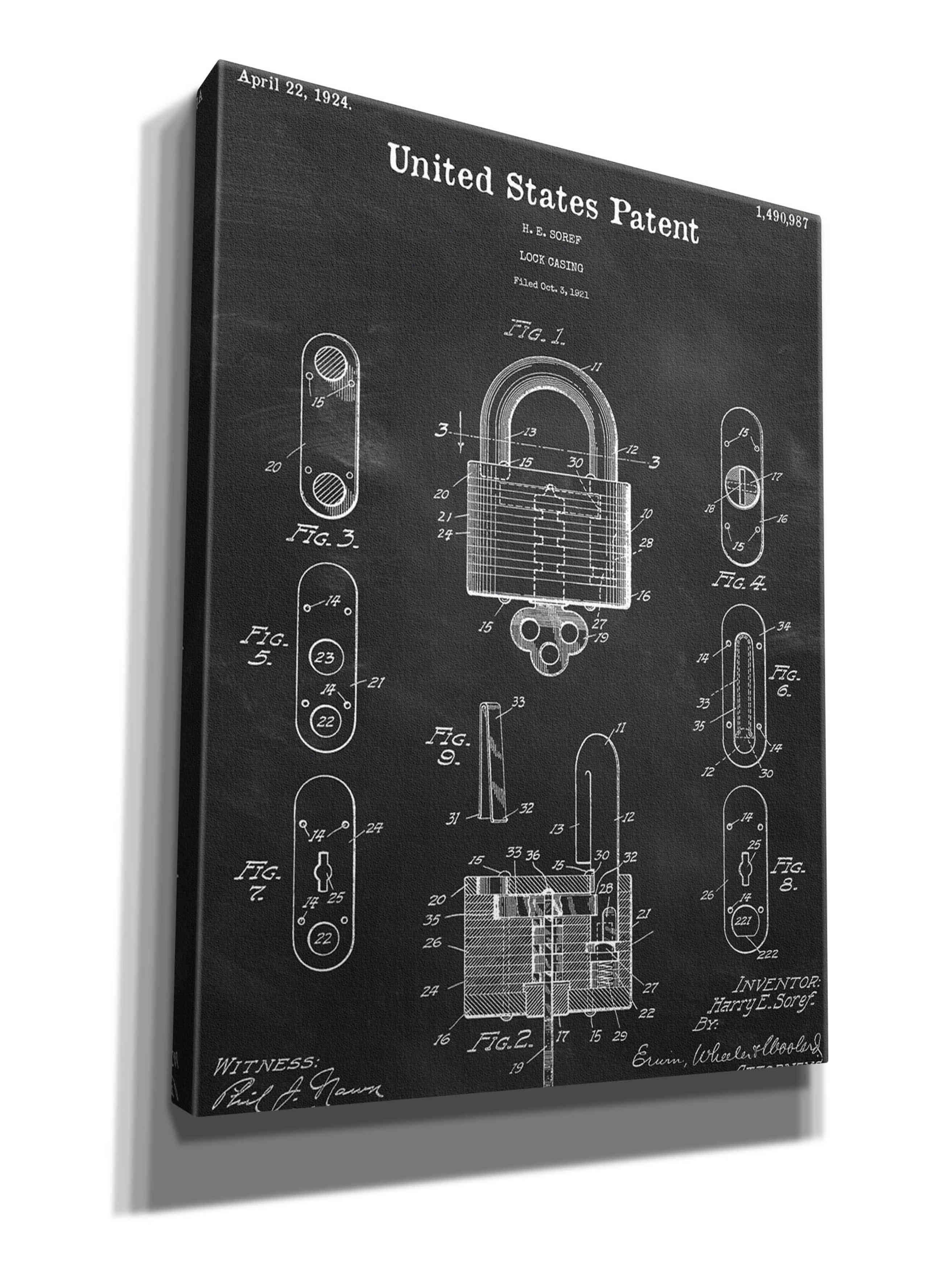 Williston Forge ''Lock Blueprint Patent Chalkboard '' Canvas Wall Art ...