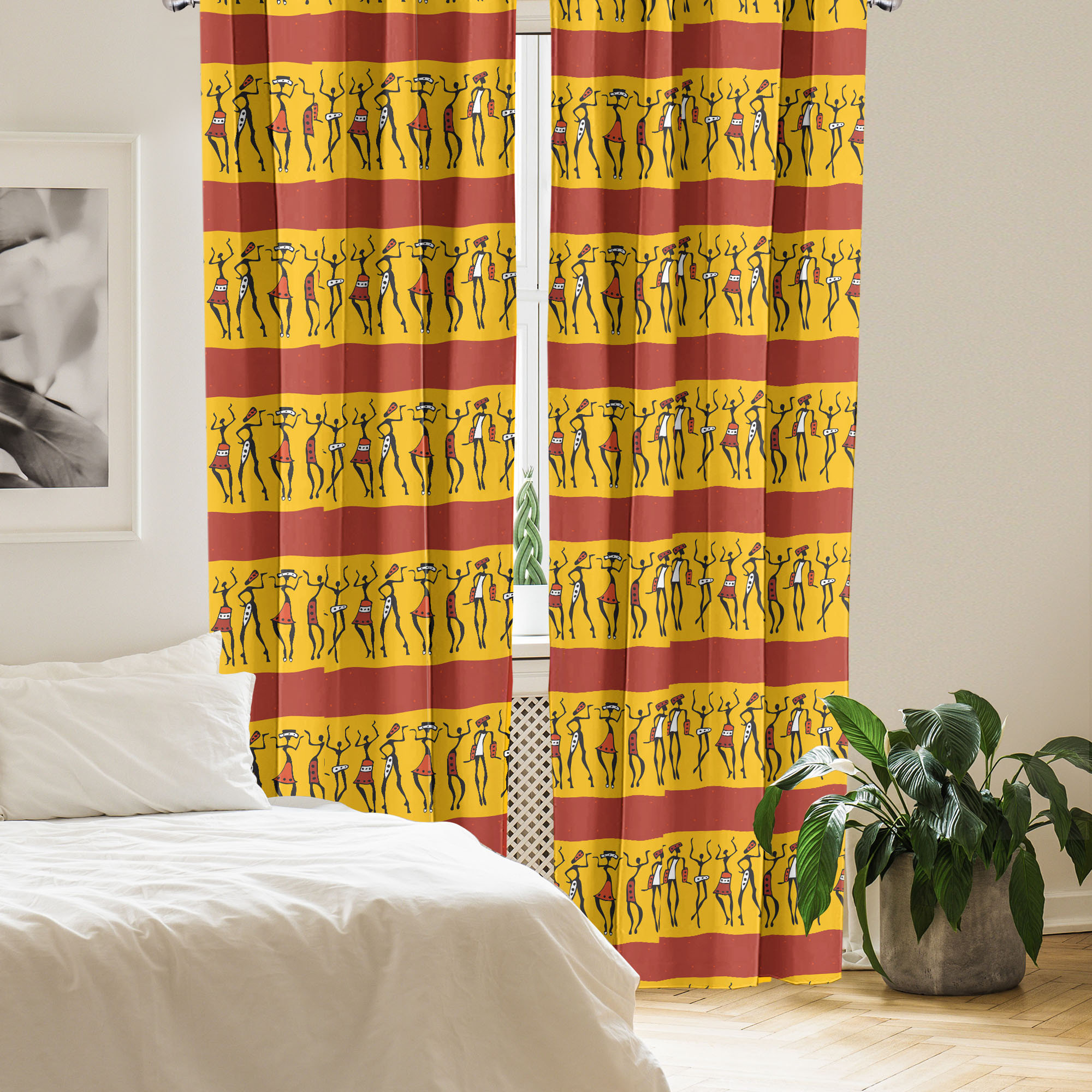East Urban Home African 4-Panel Curtains, Dancing People 52480 | Wayfair