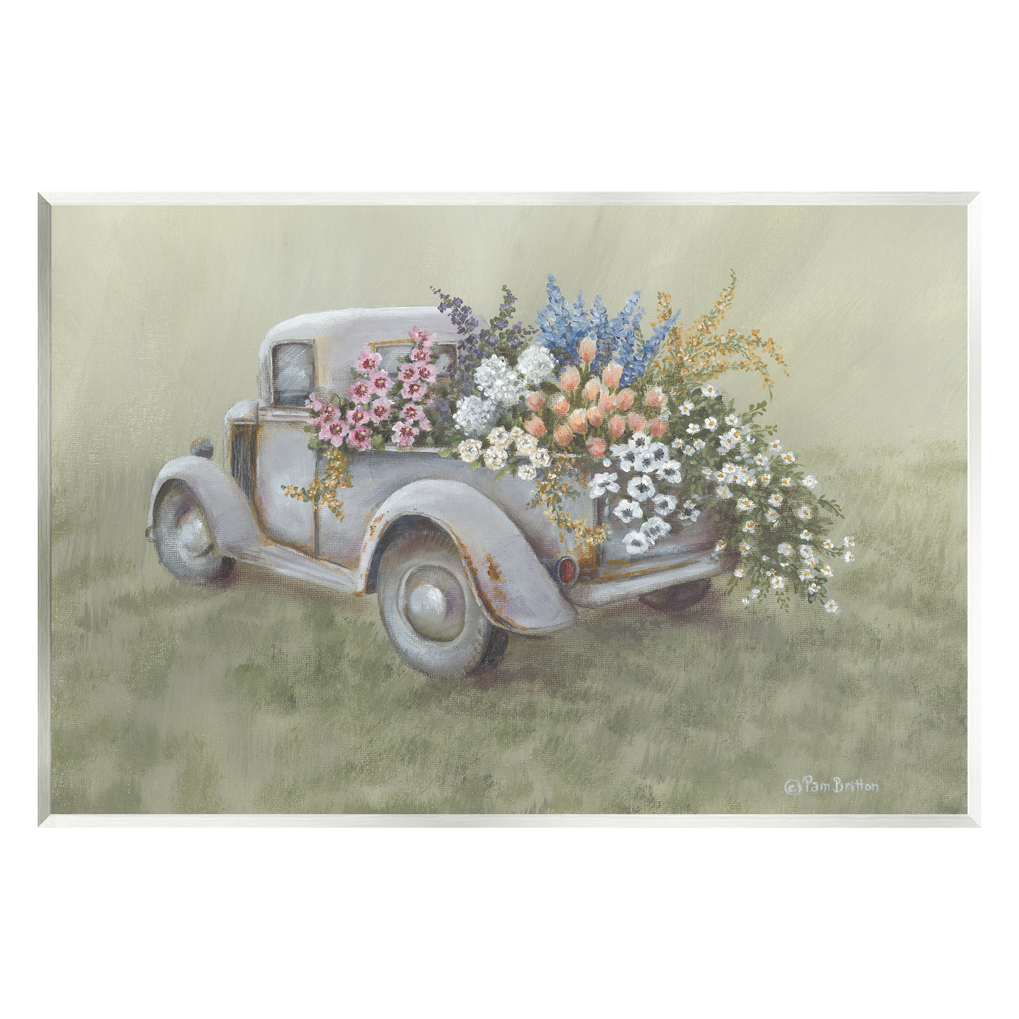Stupell Industries Farmhouse Flower Buggy Car Floater Canvas Wall Art ...