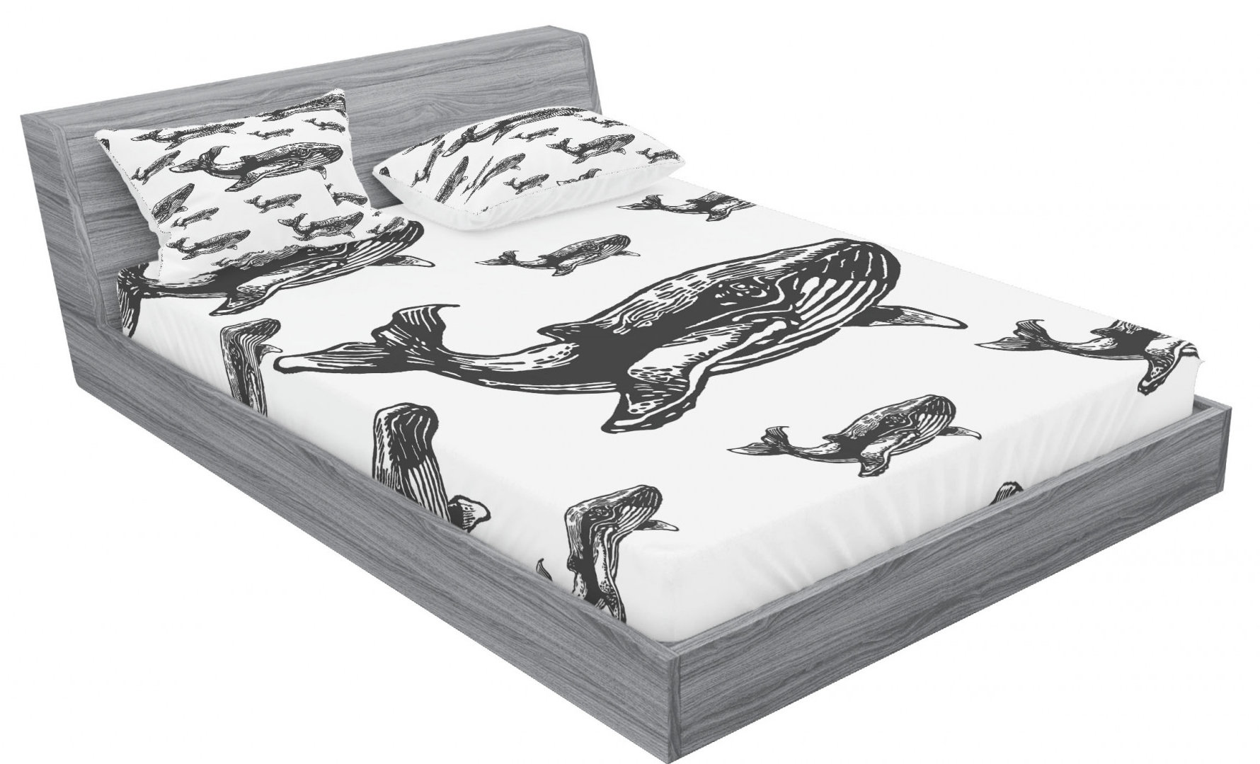 Ambesonne Drawn Blur Swimming School of Huge Whales Sheet Set | Wayfair