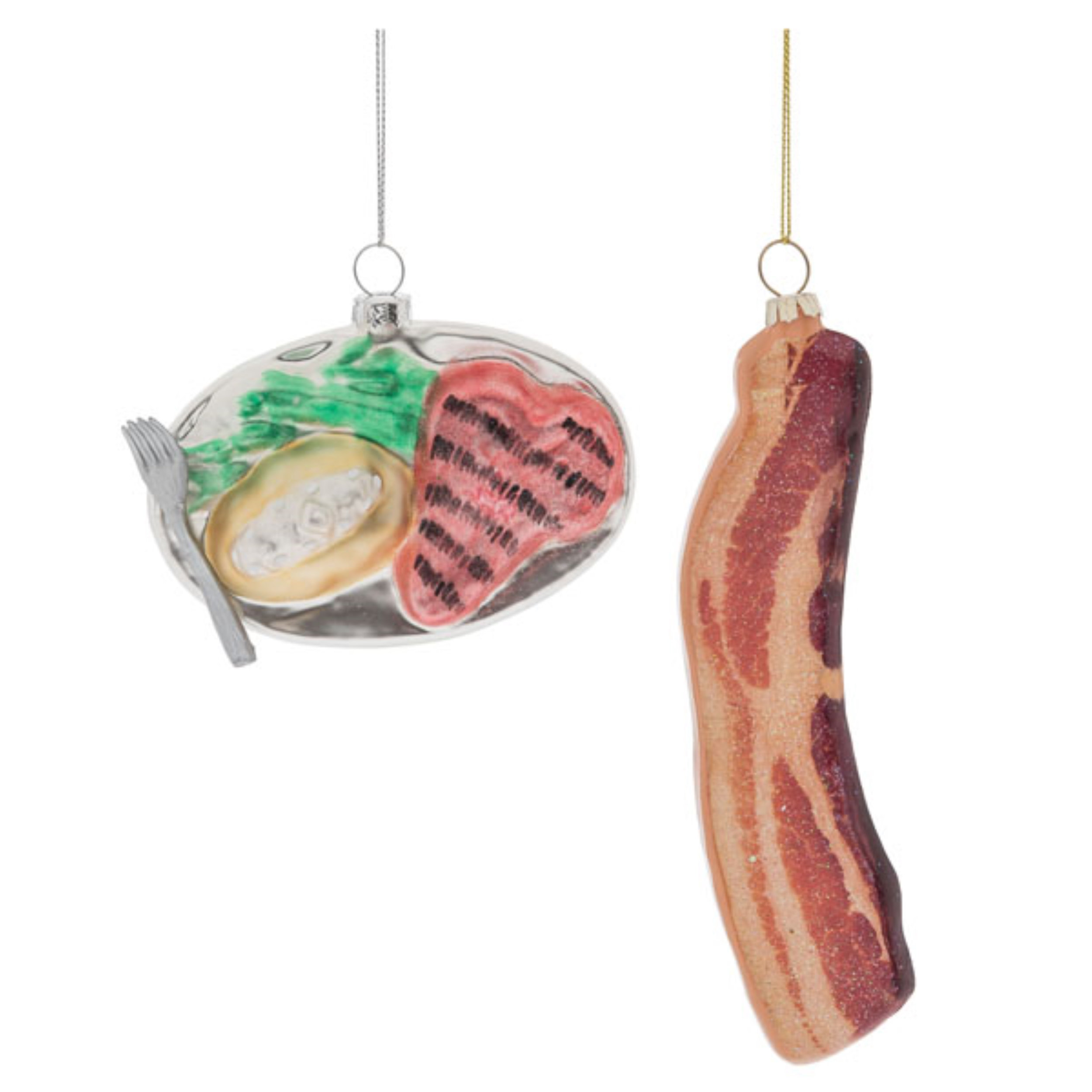 Bungalow Rose Glass Dinner/Bacon Ornament Set of 2 Christmas Home ...