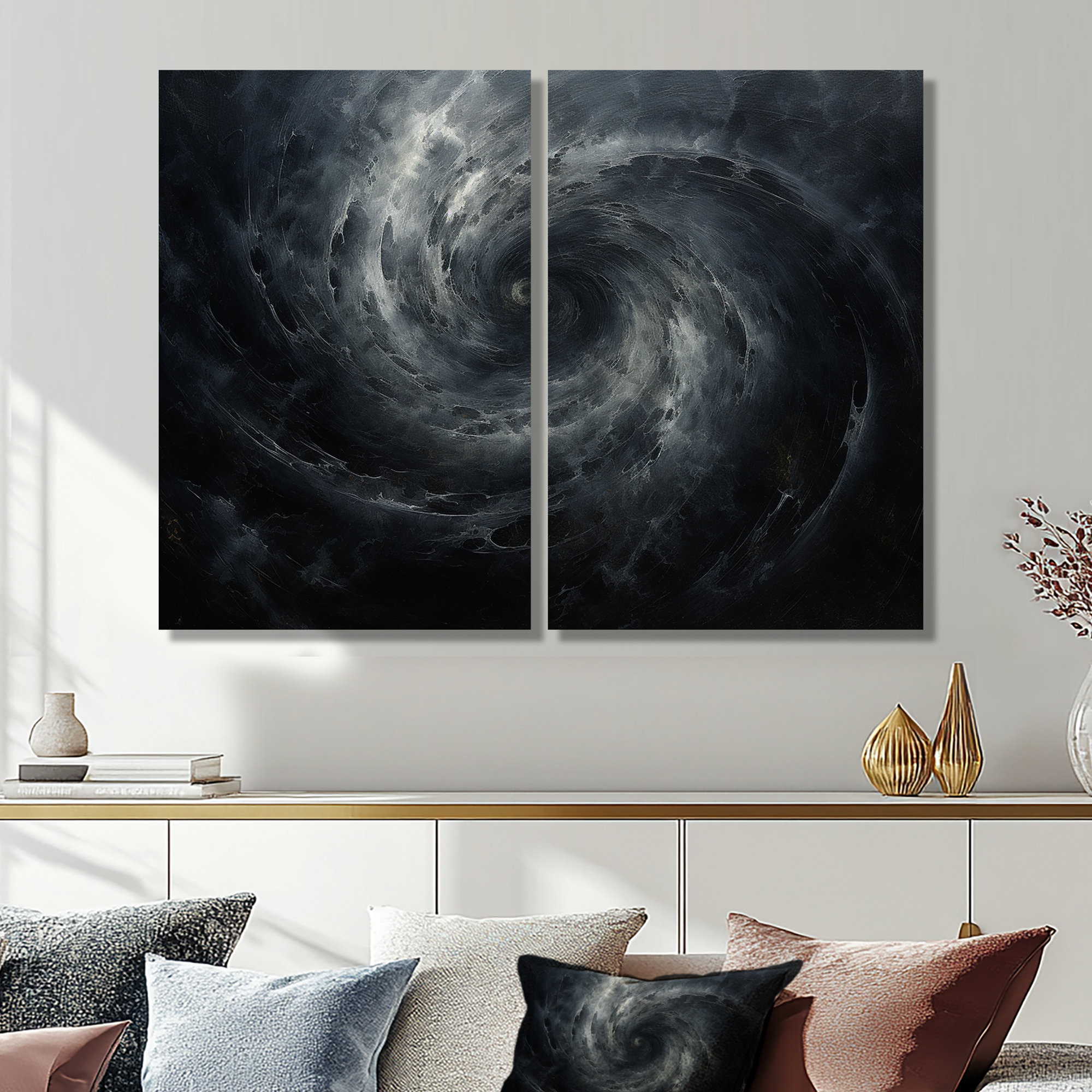 Ivy Bronx Black Hole Quiet Quasar - Abstract Spirals Wall Art 2-Panels ...