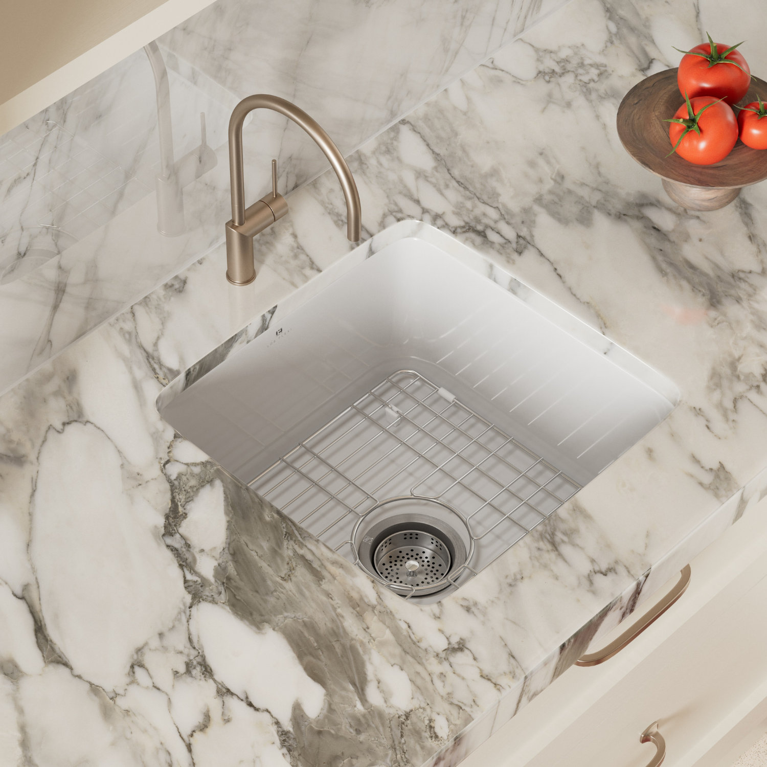 Los Flexi 18" White Square Kitchen Sink, Undermount Bar Sink Deep Bowl ...