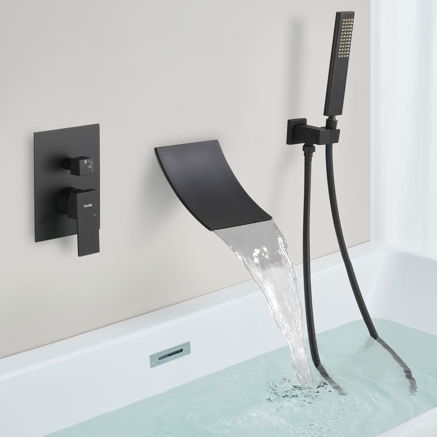 Yiamanaus Waterfall Tub Spout Wall Mounted Bathtub Faucet With Handheld ...