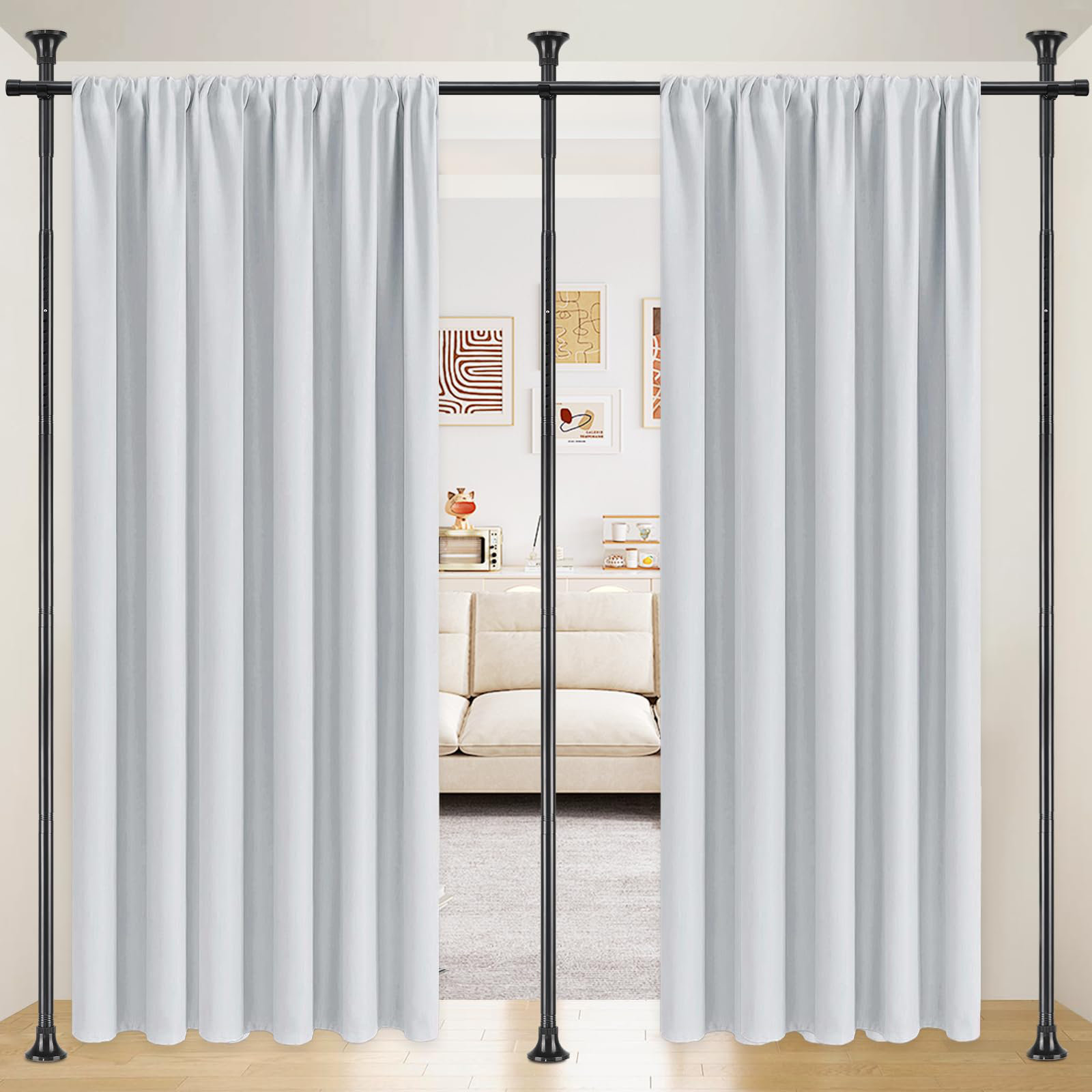 Symple Stuff Room Divider Curtain Rod, No Drilling Rod, 48-120Inch (H ...