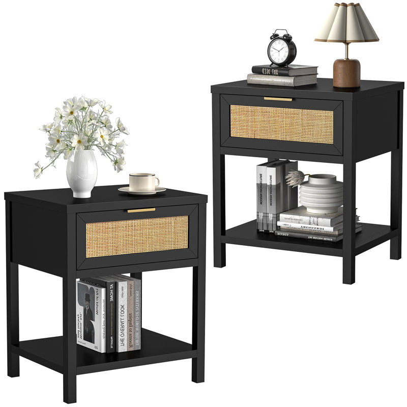 Anmytek Wood Nightstand Mid-Century Modern End Table with Storage ...