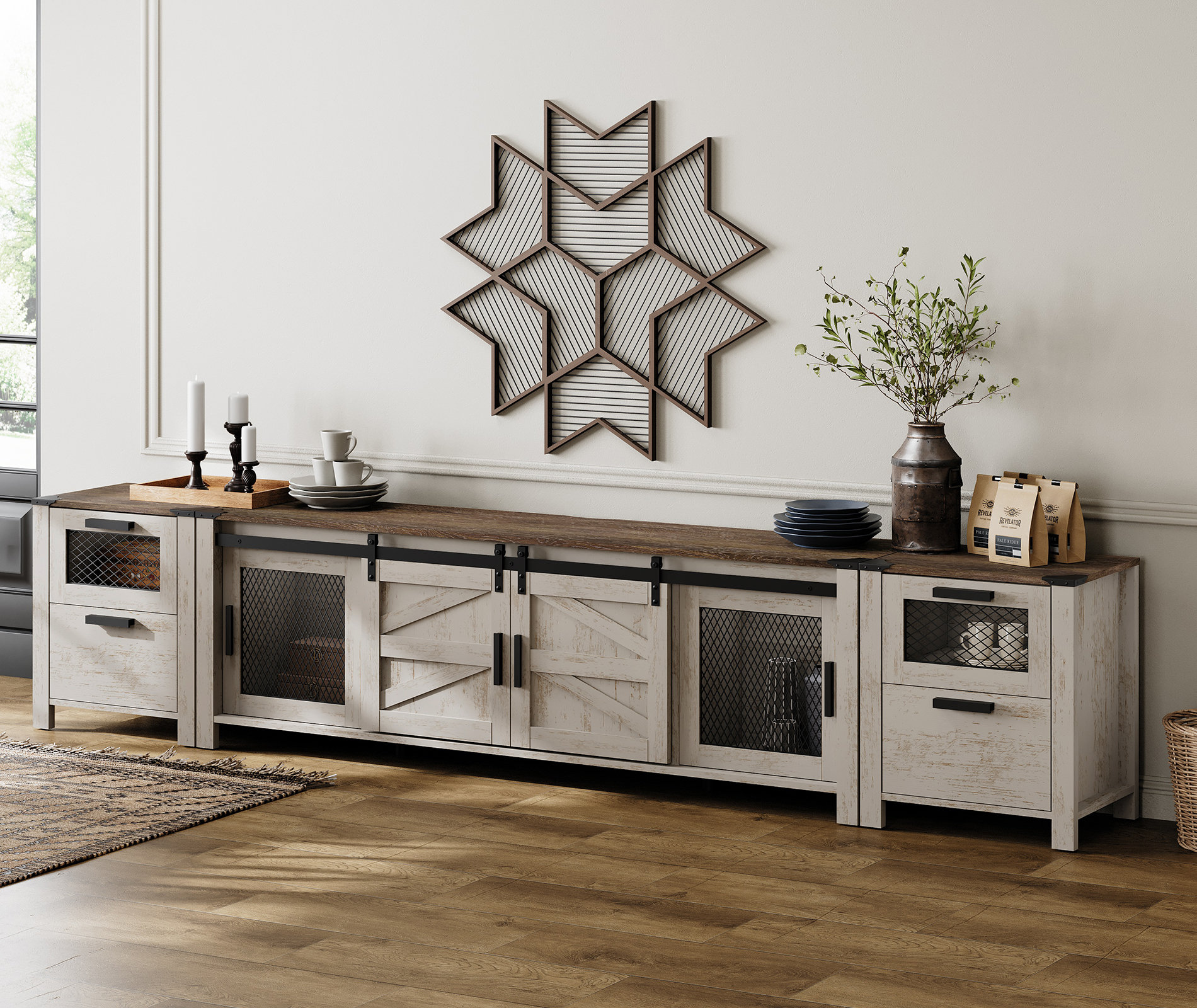 Gracie Oaks Kitchen Sideboard Stand Set With Drawer And Charging ...