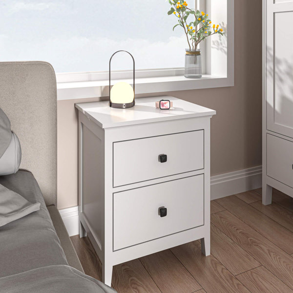 Lark Manor Alexandrina 2 Drawer Bedside Table White Compact Design 61cm ...