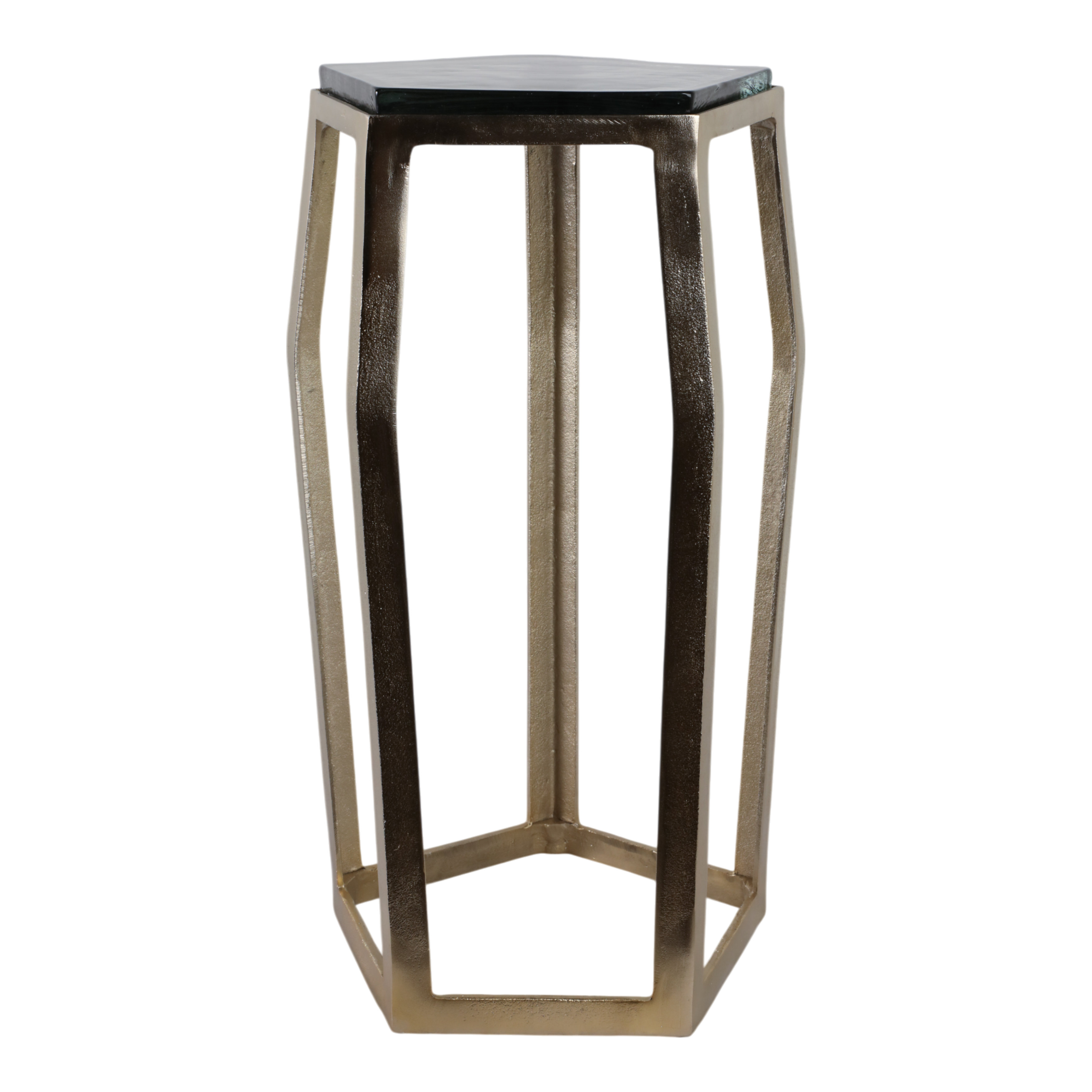 Everly Quinn Metal and Glass Pentagonal Accent Table with Geometric ...