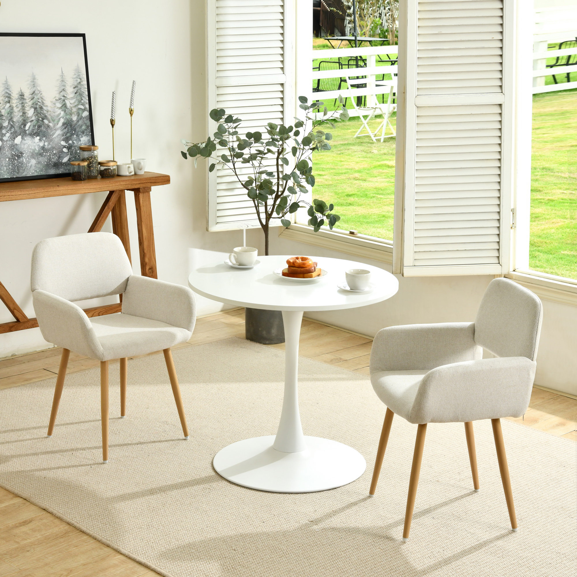 Wrought Studio Kaidy 3-Piece Modern Round Dining Set White Pedestal ...