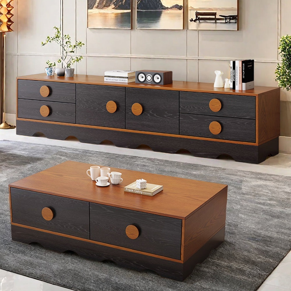 Red Barrel Studio® Retro niche design coffee table and TV cabinet set ...