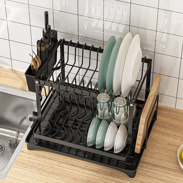 Belfry Kitchen Dish Drying Rack With Drip Tray, 2 Tier Compact Dish ...