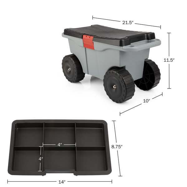 Pure Garden Rolling Garden Cart with Seat - Plastic Storage with Bench ...