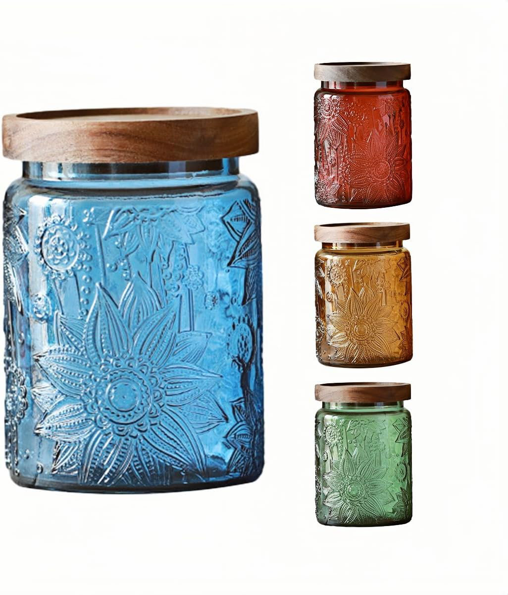 MODVAT Set of 4 Vintage 23.7oz Sunflower Glass Storage Jars Glass ...