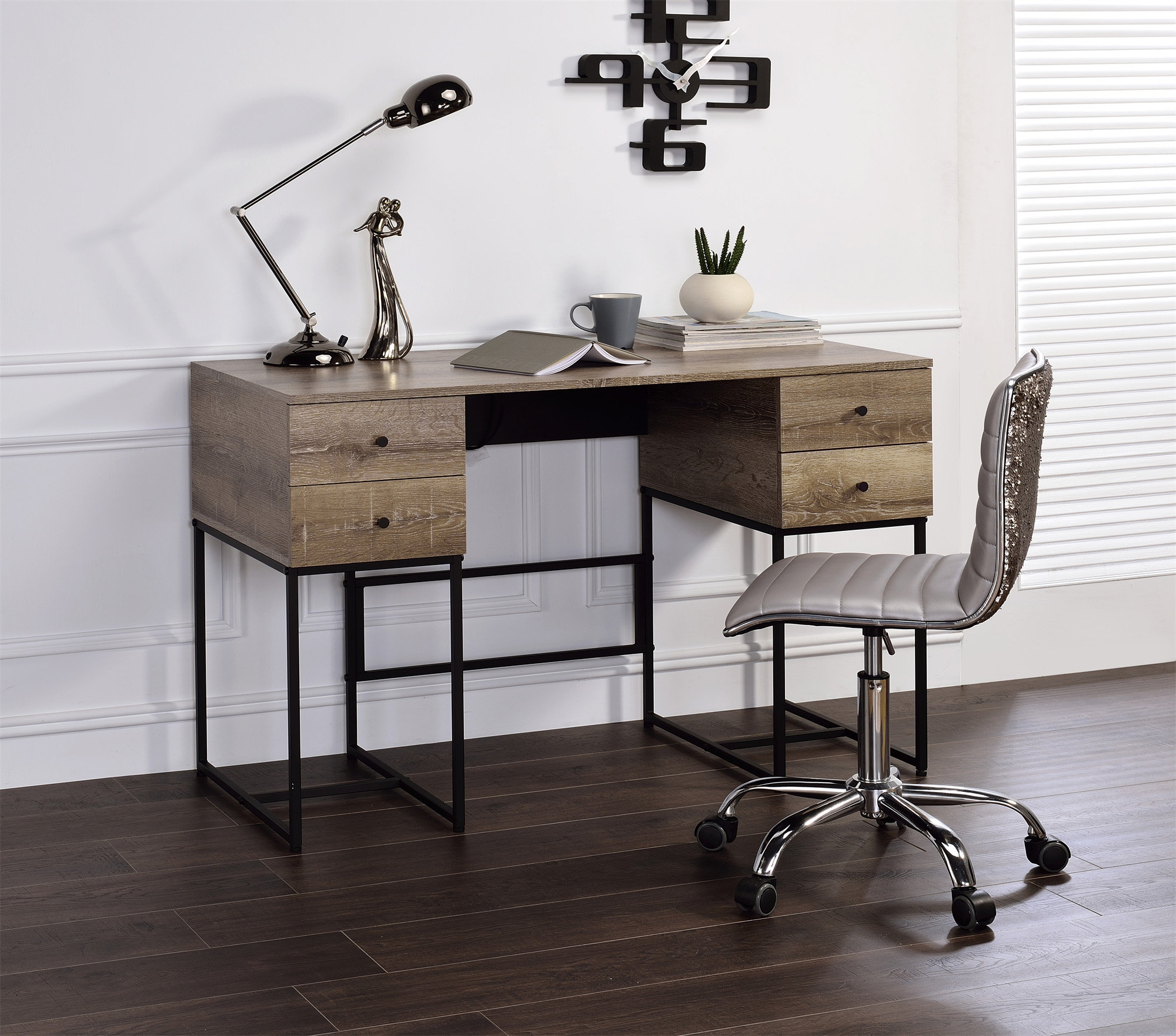 Ophelia & Co. Desirre Rustic Oak & Black Finish Wirting Desk W/ Usb ...